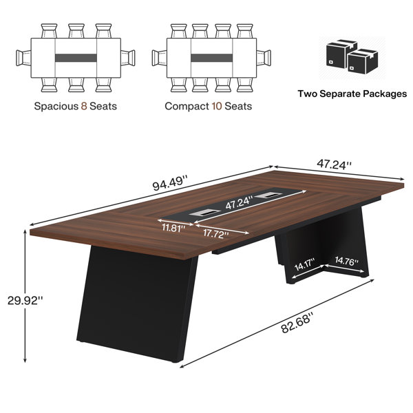 Ebern Designs 8ft Conference Room Table For 8-10 People, Meeting Table ...