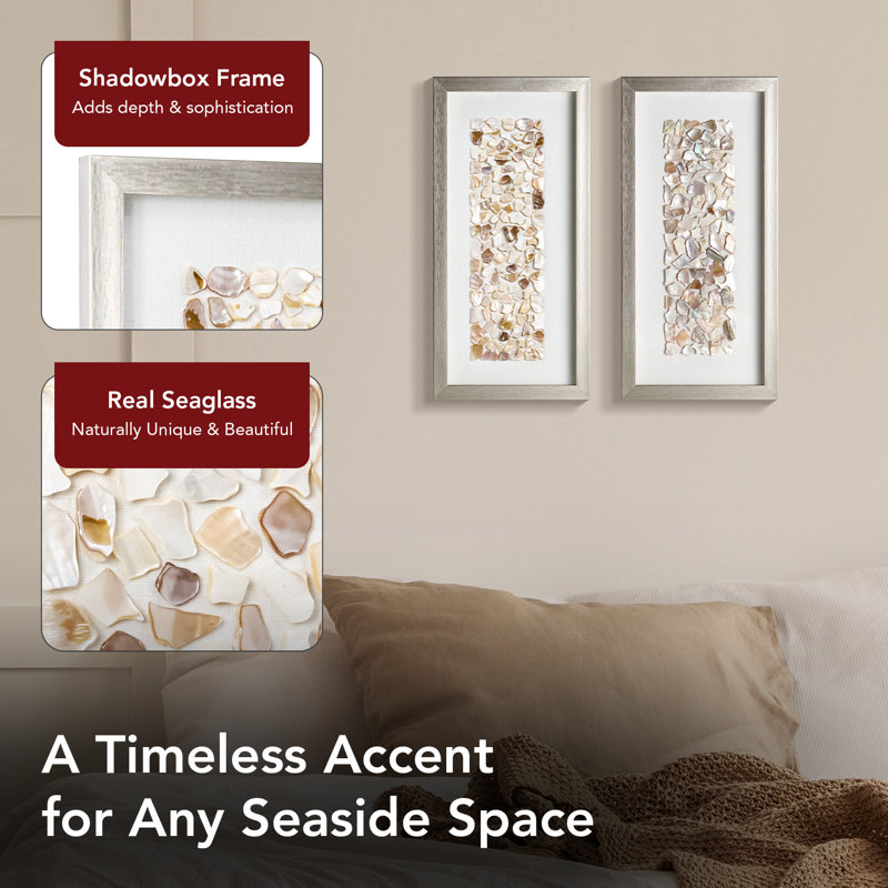 Rosecliff Heights Natural Seashell Mosaic 2-Piece Framed Wall Decor Set ...