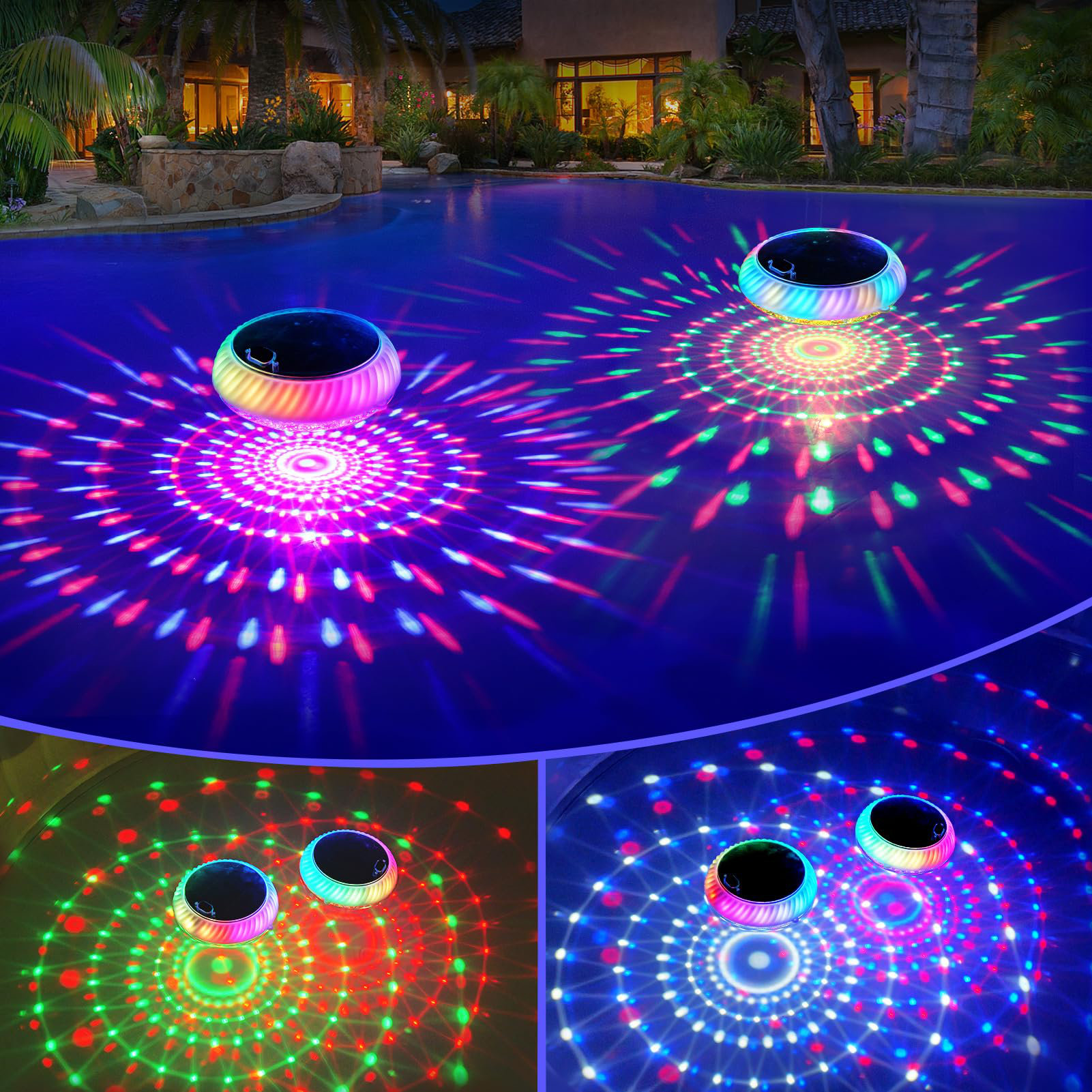 Zeki Shoggy Solar Floating Pool Lights, 7.6" Dynamic Upper And Lower ...