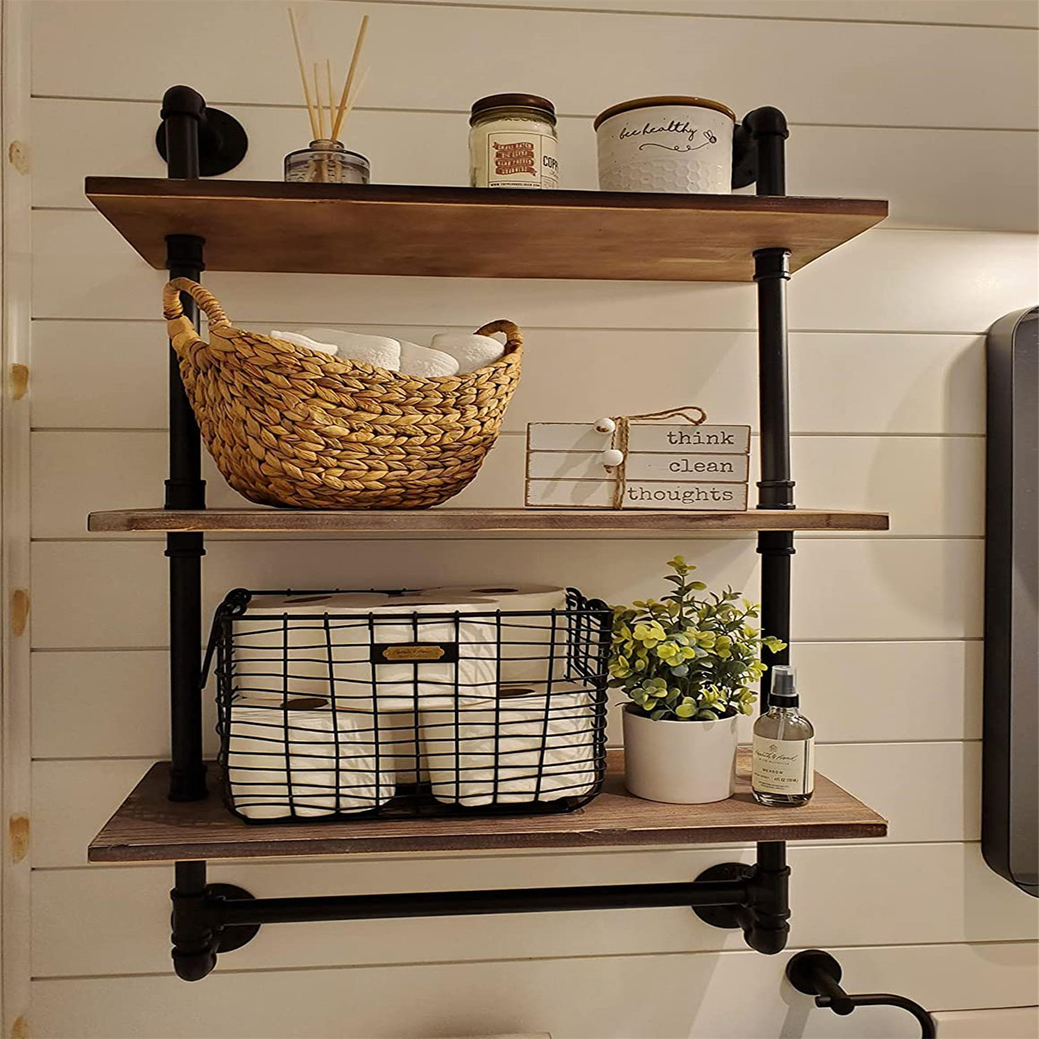Williston Forge Rustic 3-Tier Kitchen And Garage Pipe Shelf, Sturdy ...