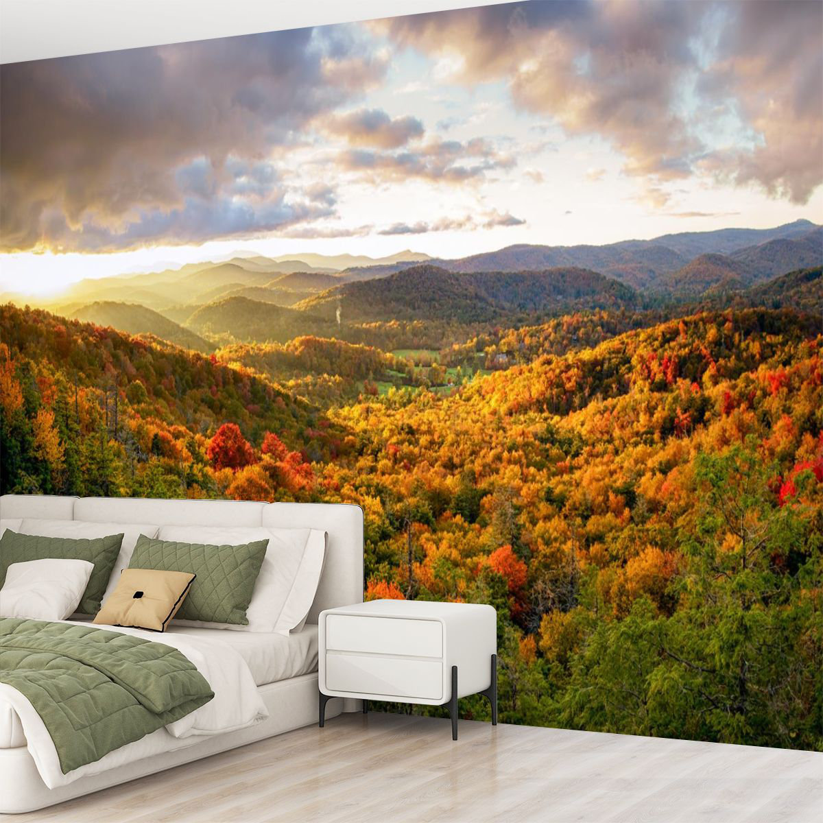 Millwood Pines Peel and Stick Canvas Wallpaper Wall Mural Autumn Sunset Blue Ridge Parkway from ...