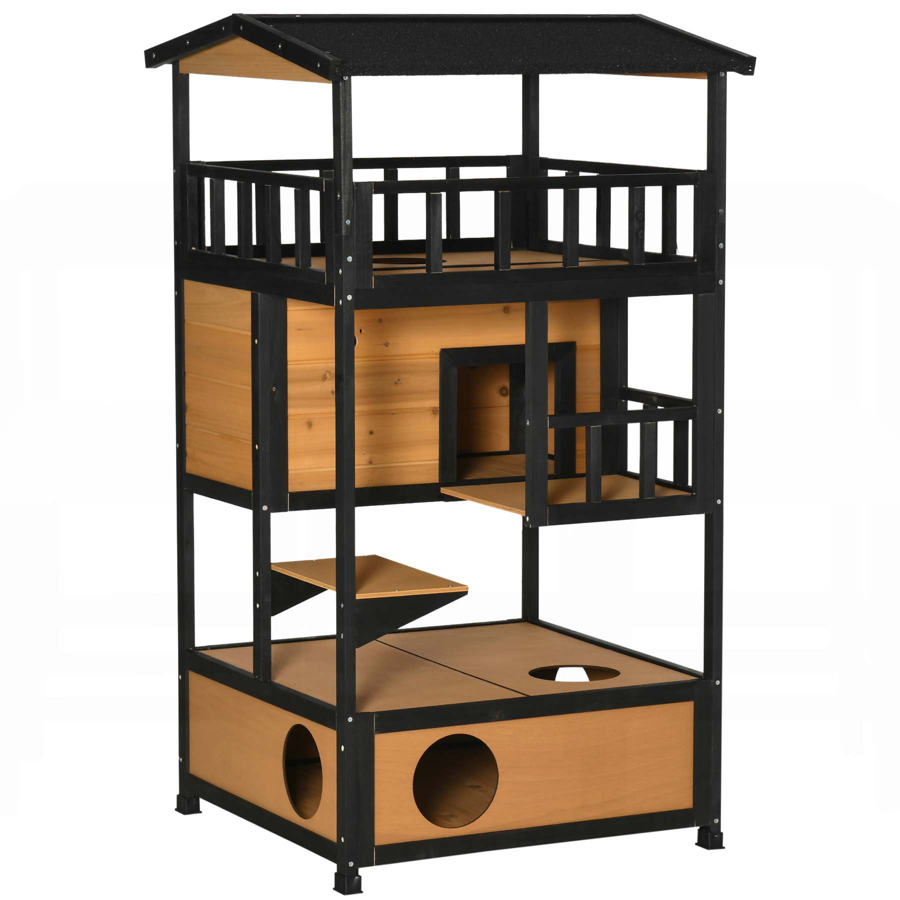 One Allium Way® Wooden Outdoor Cat House with Asphalt Roof, Escape ...