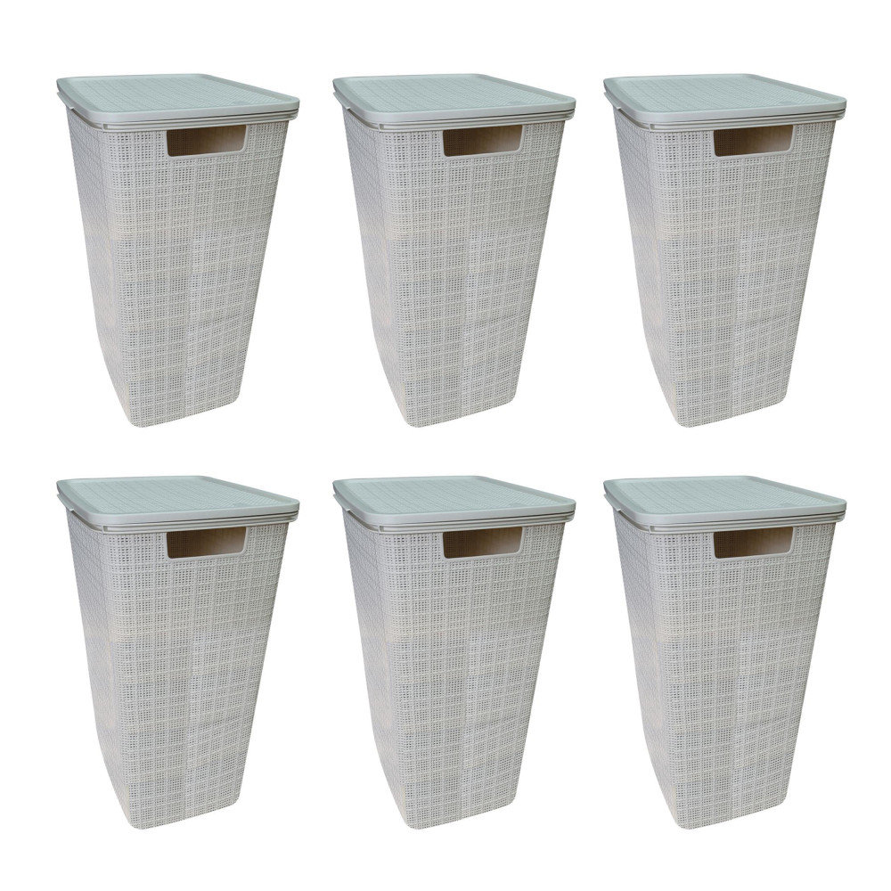 YBM Home Plastic Rattan Laundry Hamper Basket With Hinged Lid ...