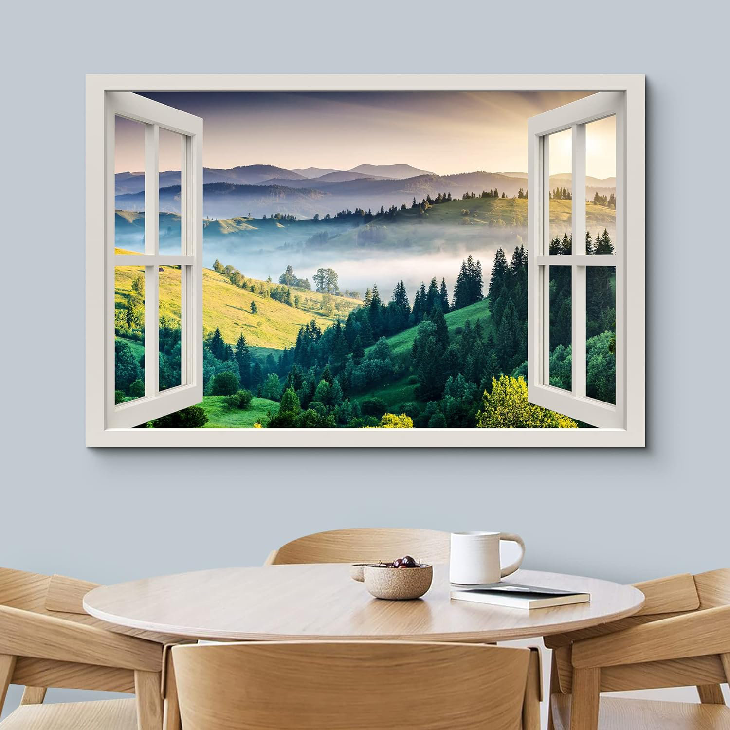 IDEA4WALL Window Scenery " Window View Misty Italian Mountain Range ...