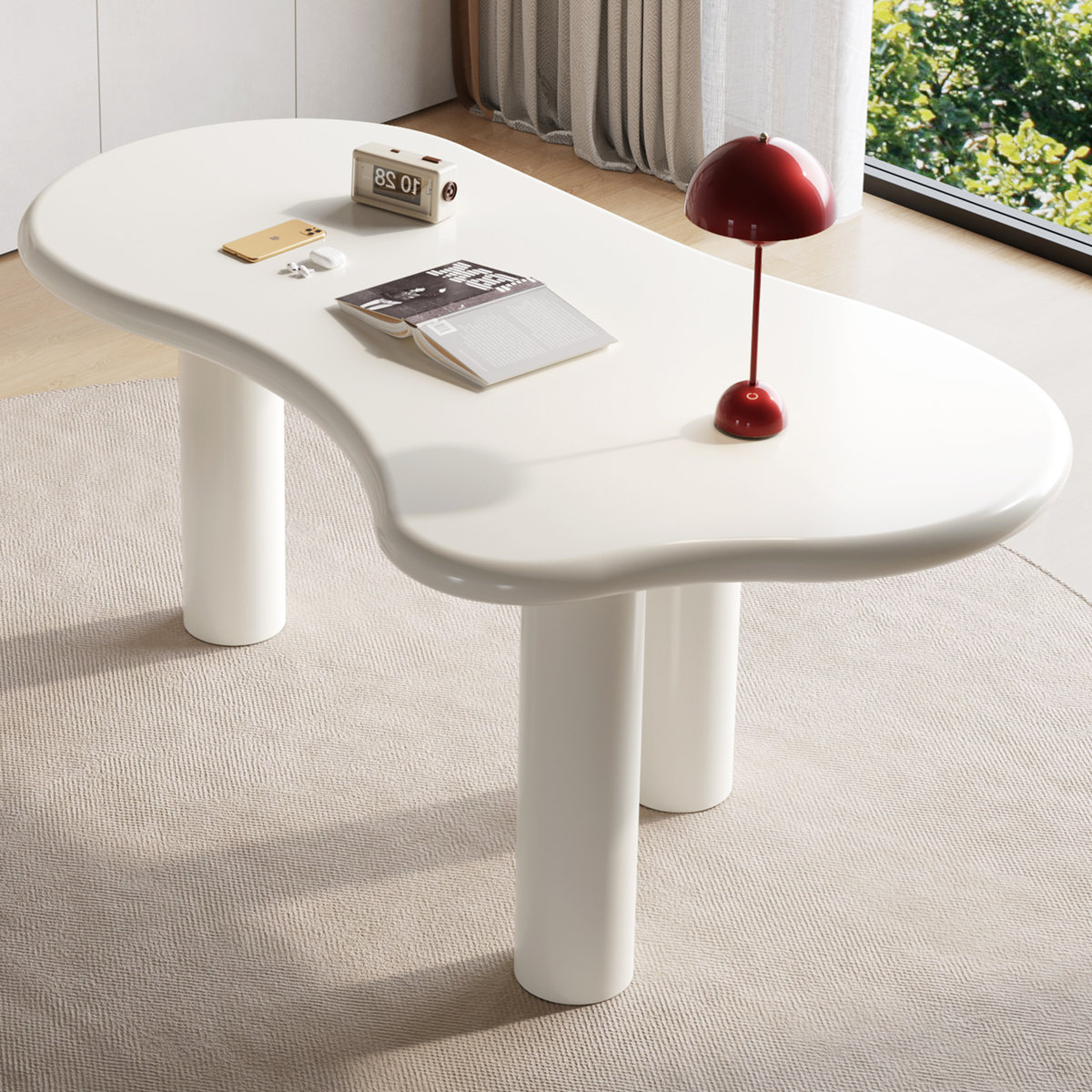 Ivy Bronx 65.98" Irregular Dining Table Modern Cream White Indoor ...