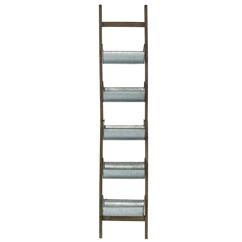 Gracie Oaks Farmhouse Foldable Reed Galvanized and Wood Ladder Planter ...