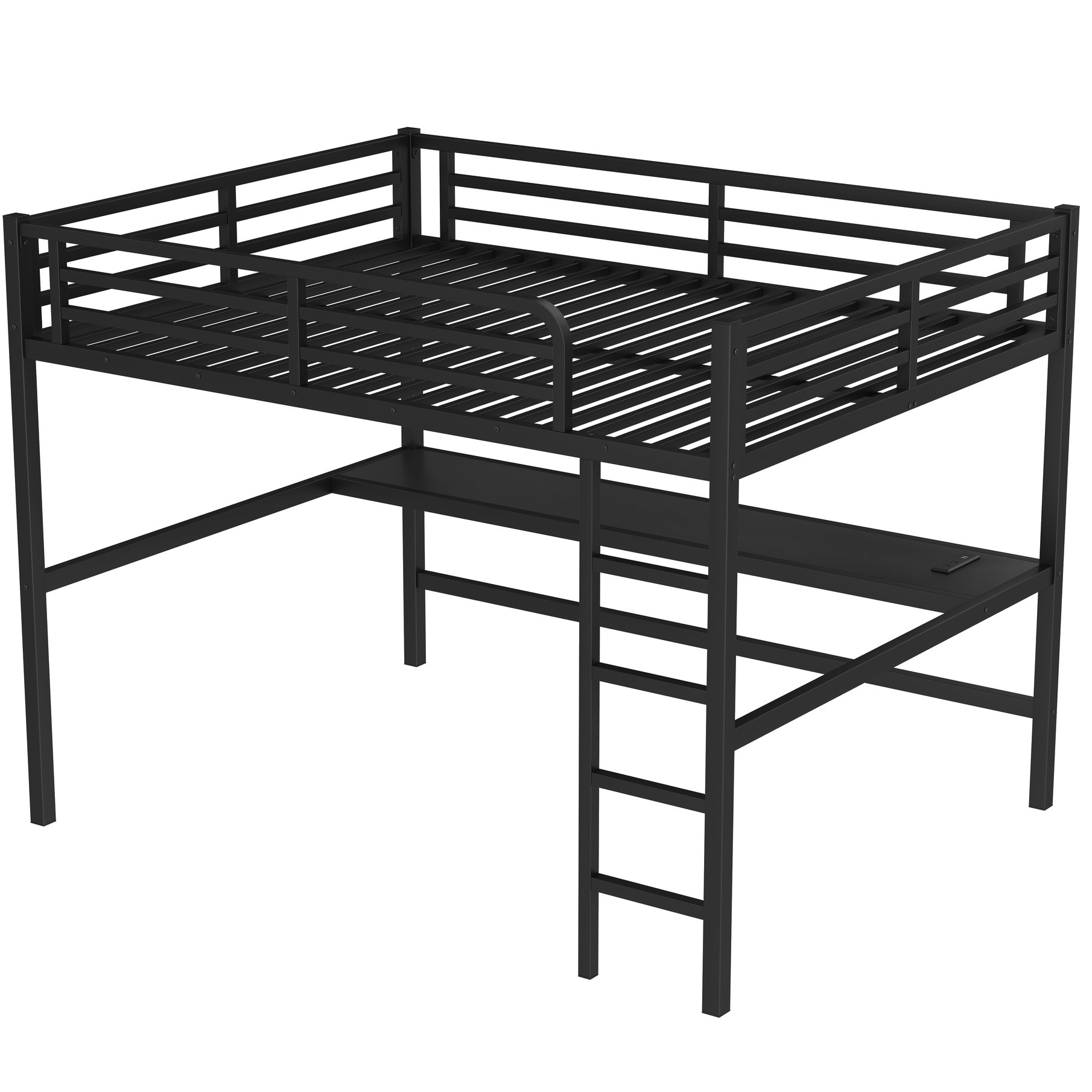 Latitude Run® Queen Metal Loft Bed, Noise - Reduced, Power Outlet ...