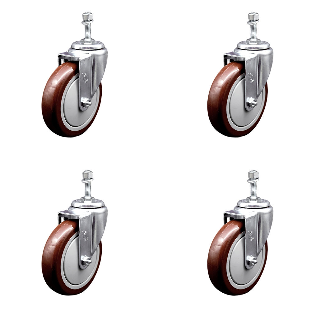 Service Caster Polyurethane 10MM Threaded Stem Caster Set 2 Brakes SCC ...