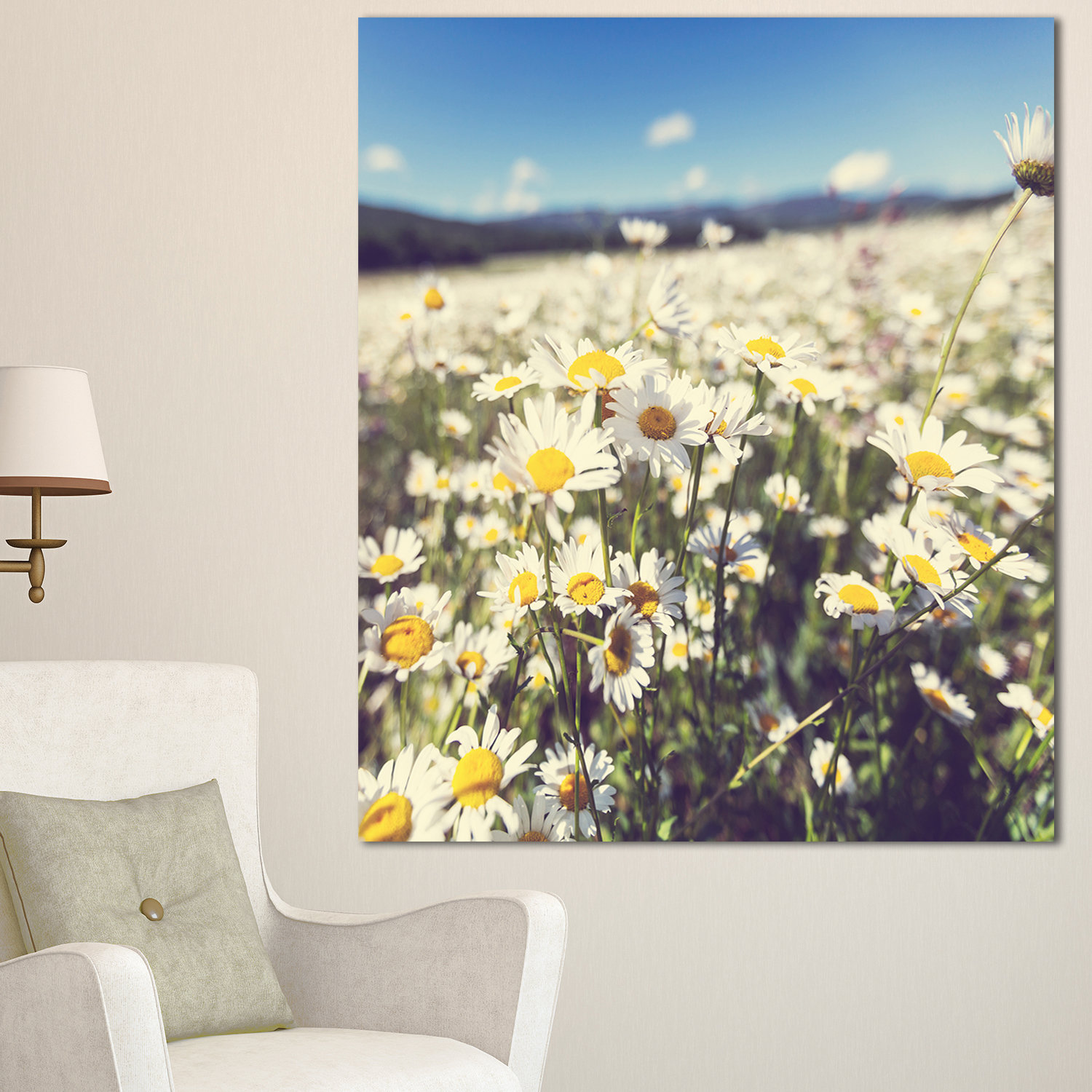 Design Art 'Mountain Plain with Daisy Flowers' Photographic Print on ...