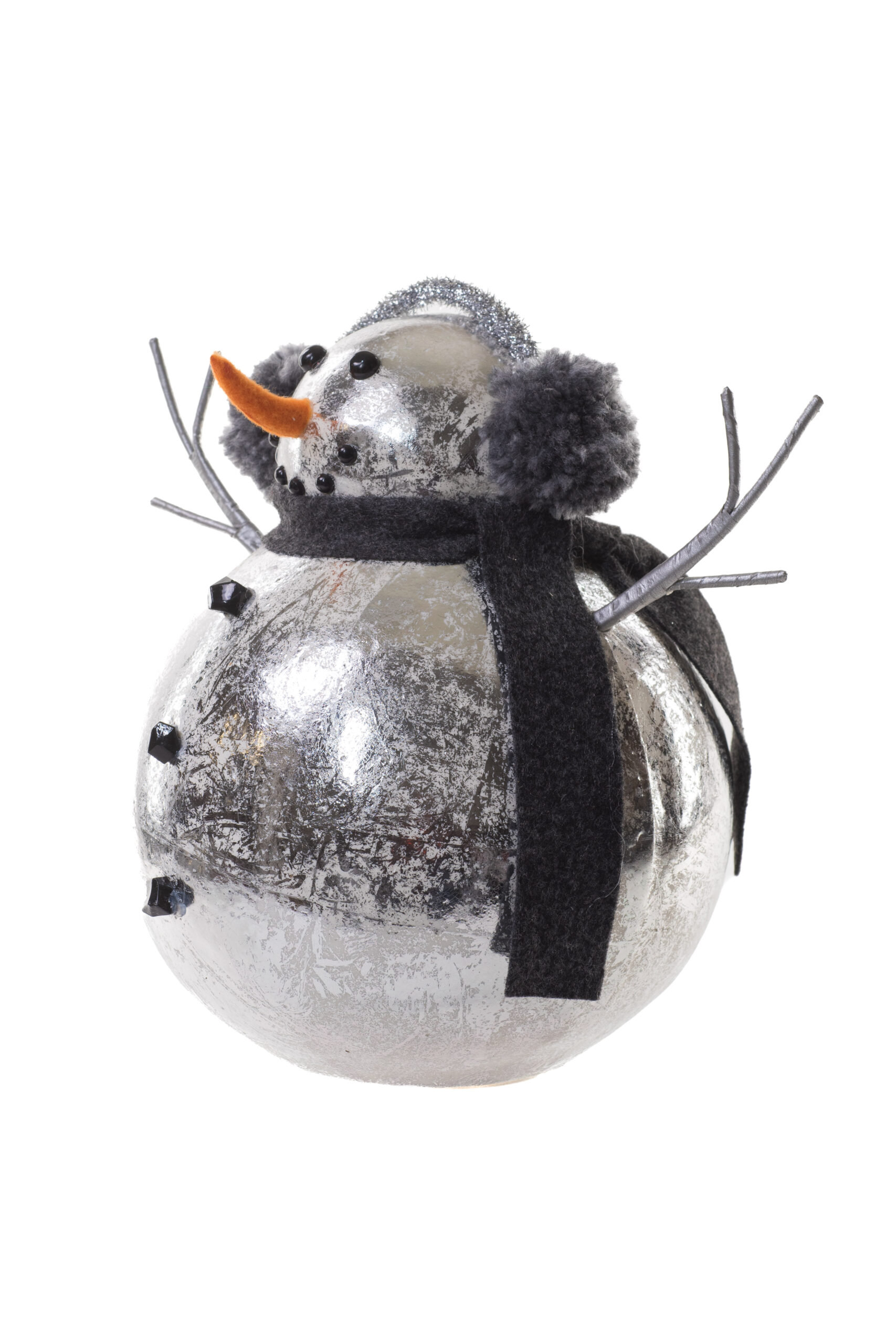 The Holiday Aisle® Silver Styrofoam Metallic Snowman wearing Earmuffs ...