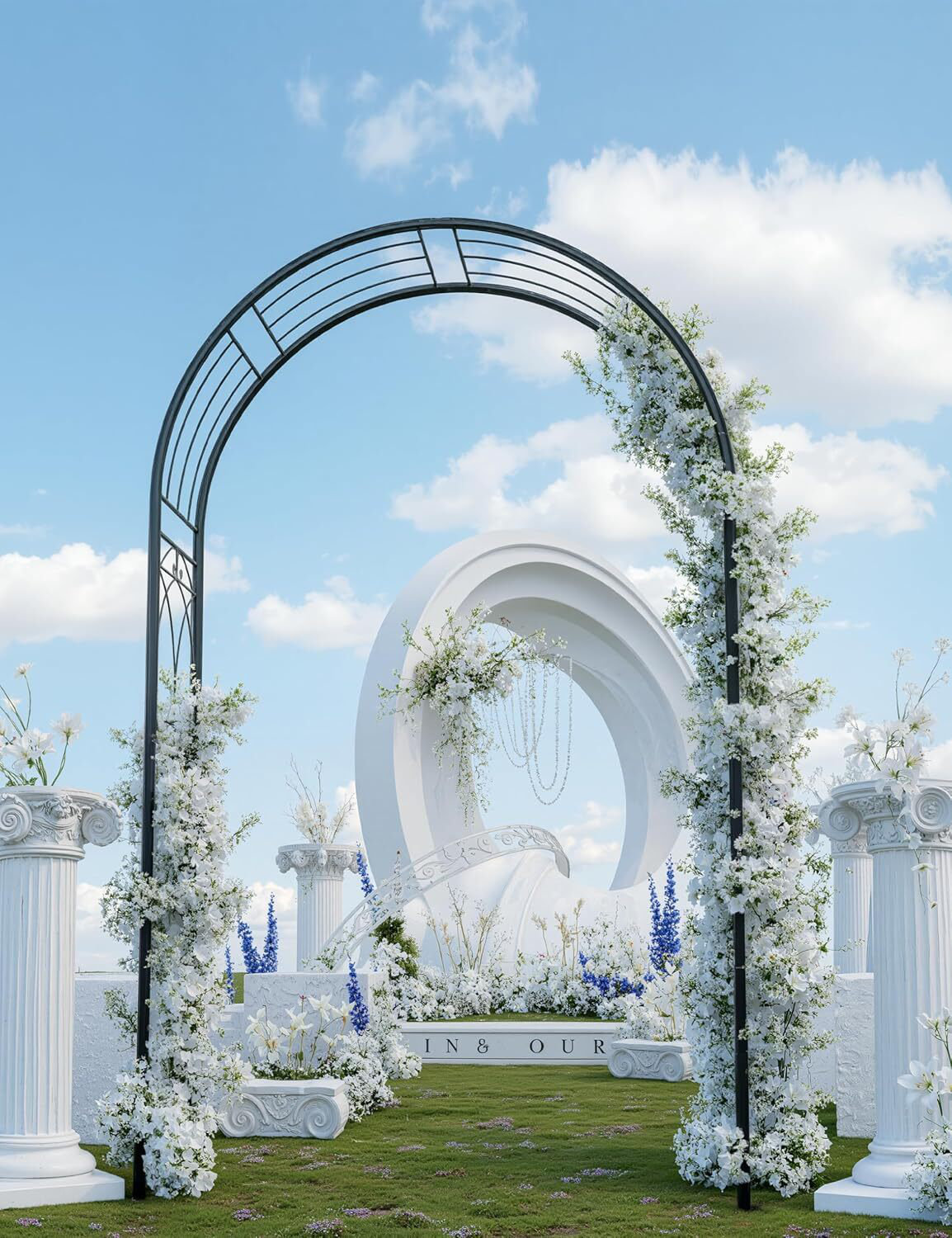 GarveeHome 8FT Reinforced Steel Garden Arch Arbor, with Ground Stakes ...