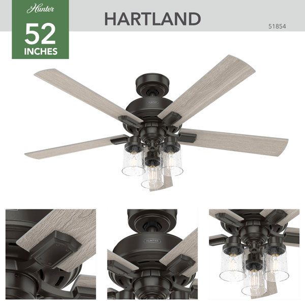 Hunter Fan 52" Hartland 5 - Blade Ceiling Fan with LED Light Kit and ...