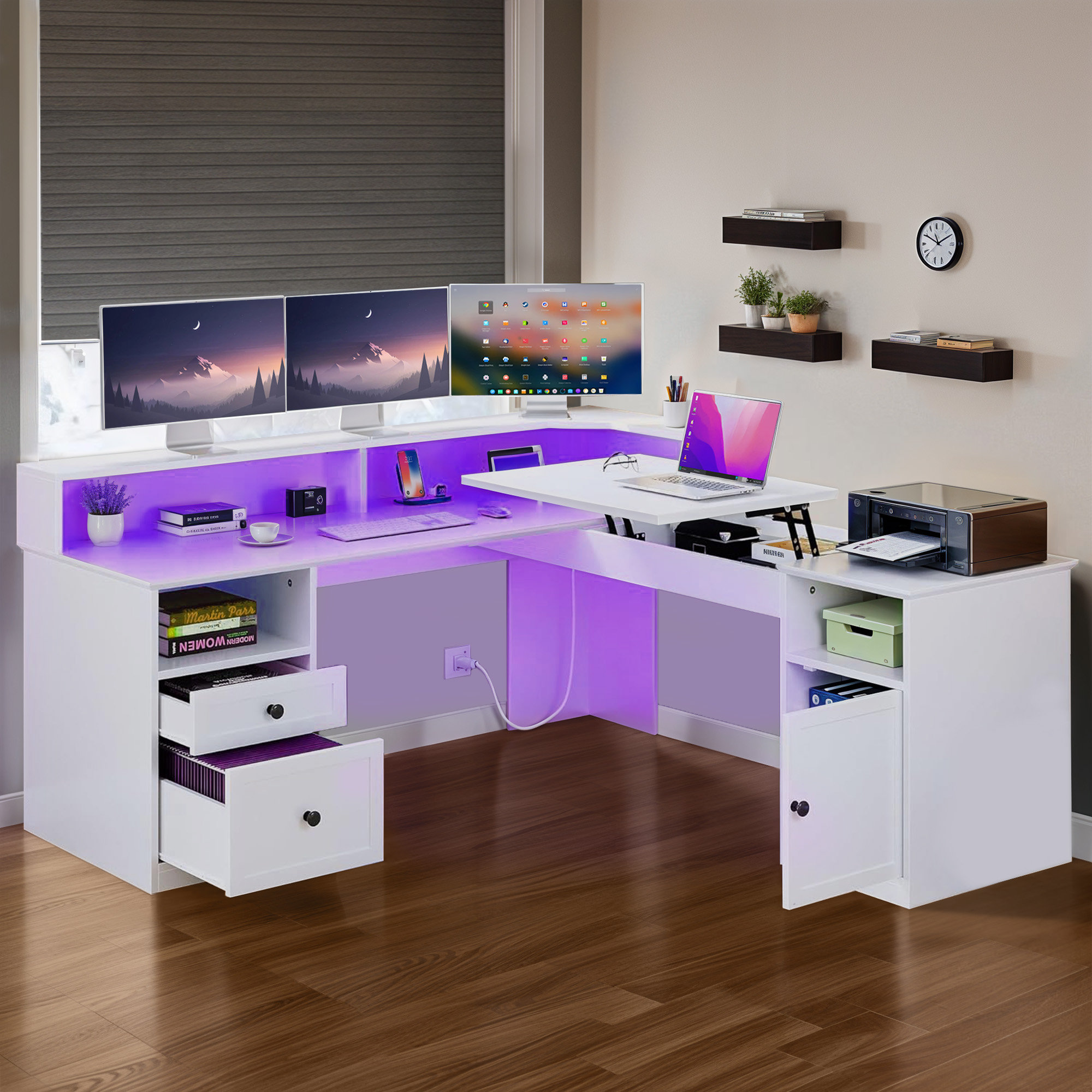Wrought Studio™ Lazaria 59'' W Height Adjustable L-Shaped Computer Desk ...