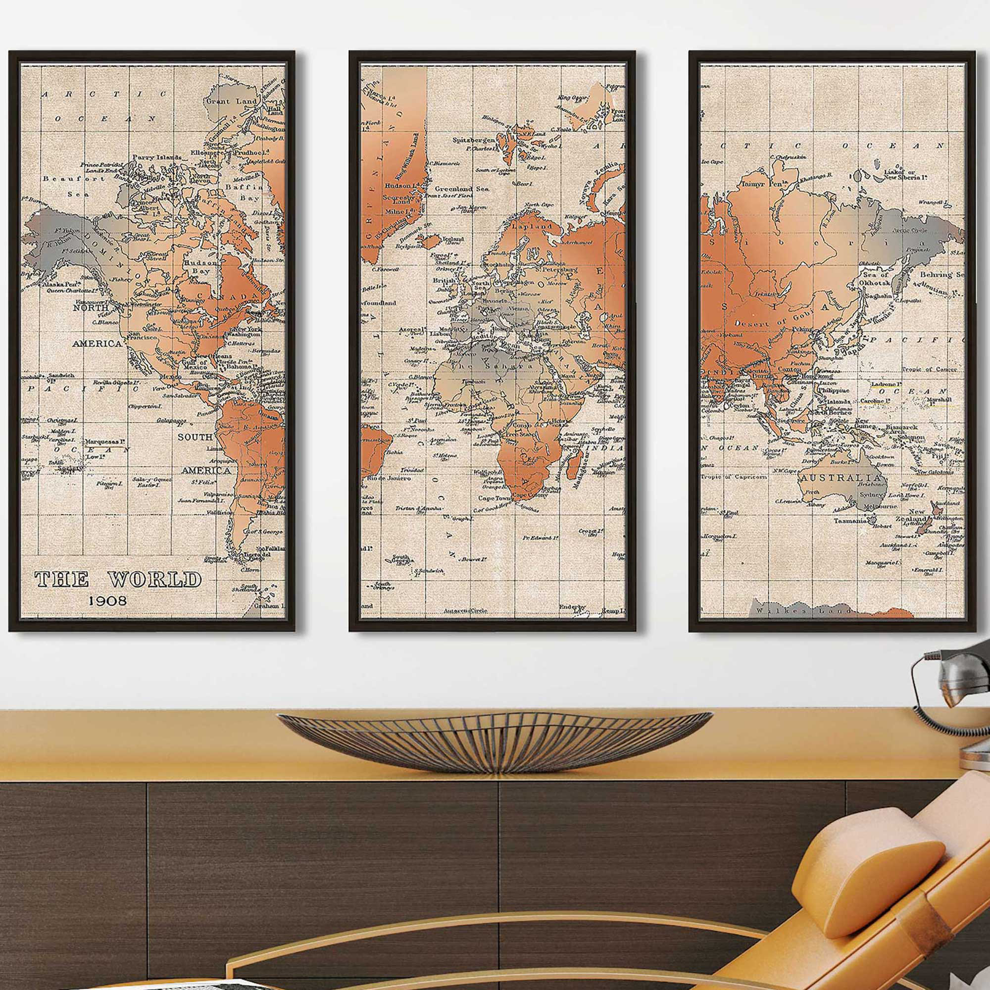 Picture Perfect International World Map - 3 Piece Floater Frame Graphic ...