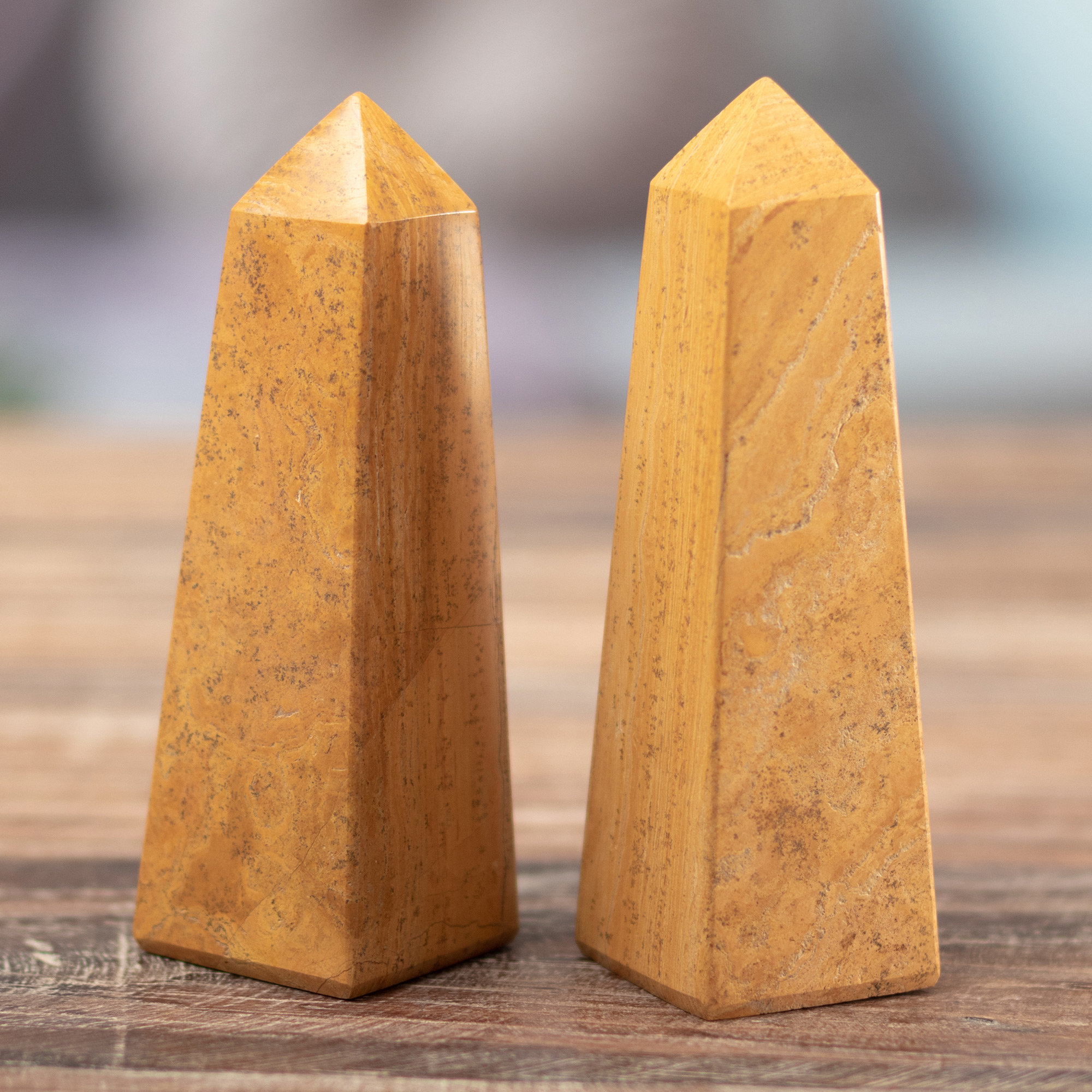 Foundry Select Handmade Desert Sand Jasper Obelisks (Pair) | Wayfair