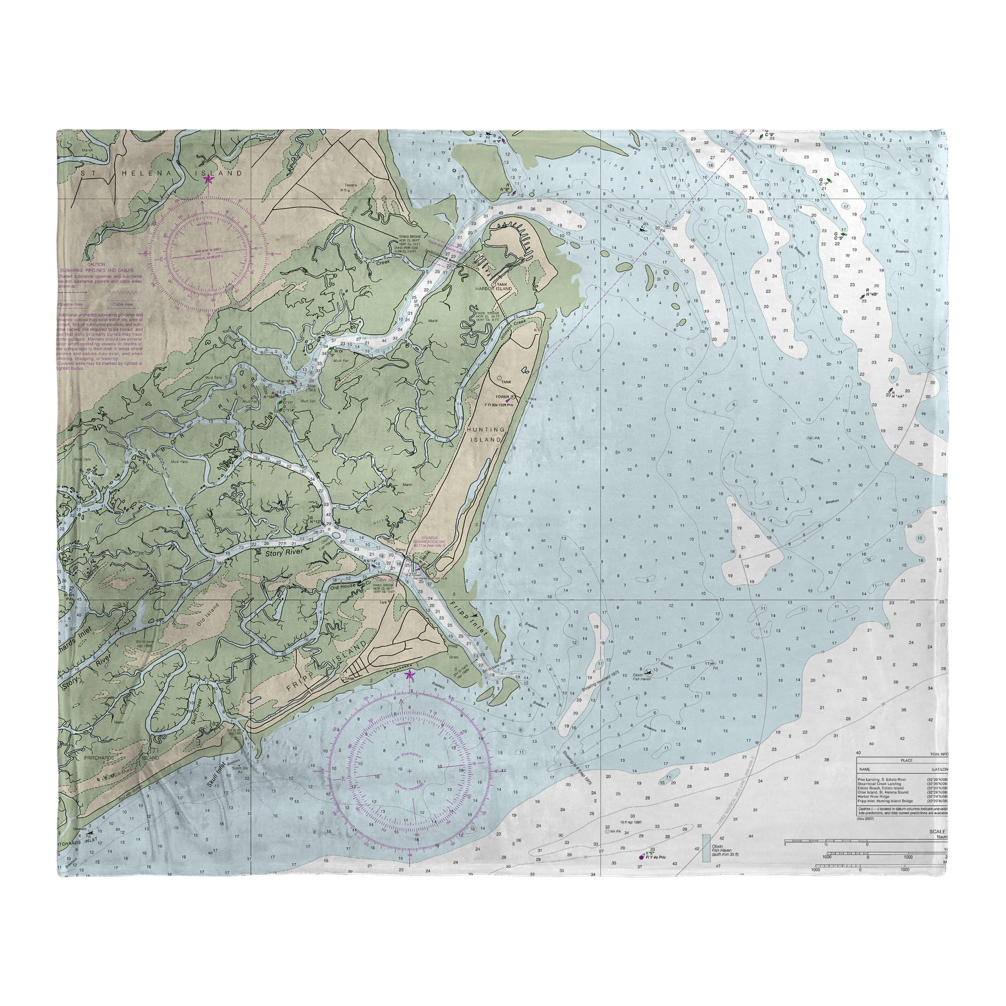 Betsy Drake Interiors Fripp Island, SC Nautical Map Silk-Touch Throw ...