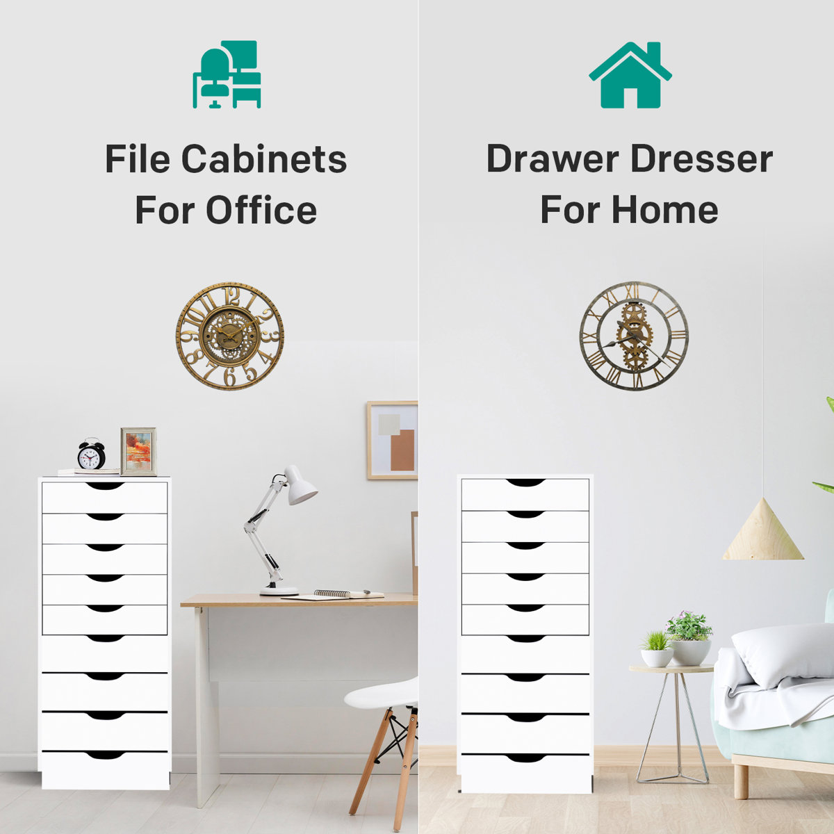 Latitude Run® 9-Drawer Vertical Filing Cabinet, Wooden Office Cabinet ...