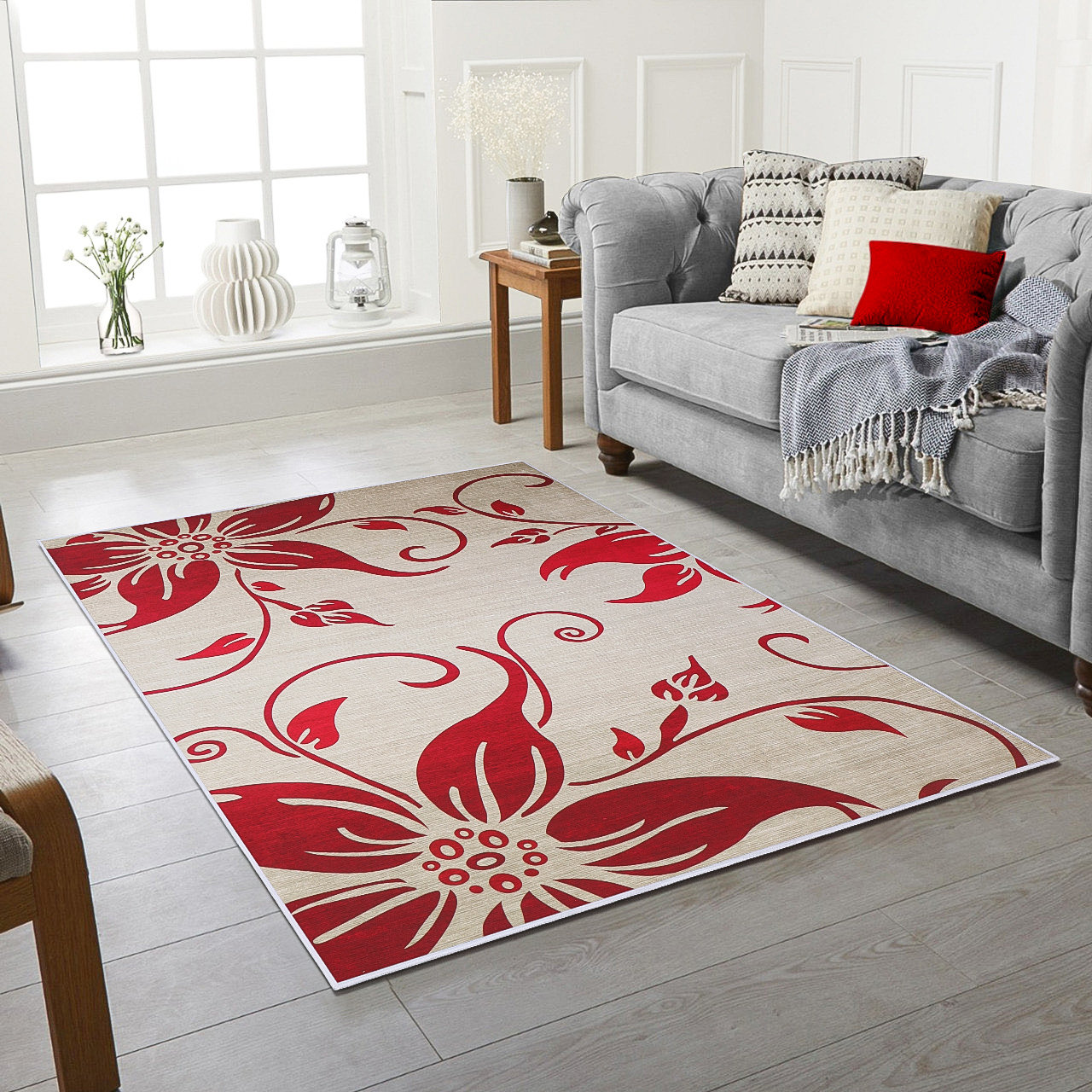 Rugs City Ltd FLOWER Floral Red Area Rug | Wayfair.co.uk