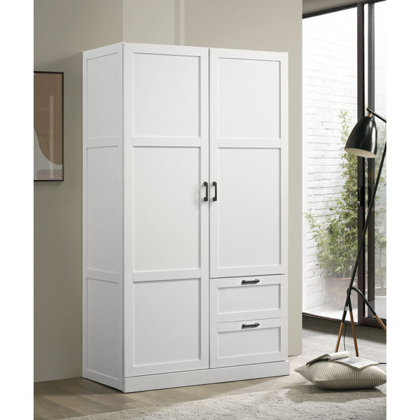 Ebern Designs Chislett Manufactured Wood Armoire, 40" White Wardrobe ...