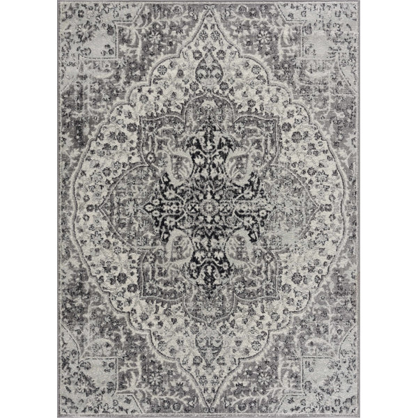 Bungalow Rose Gerstein Elbistan Oriental Floral Madellion Grey, Blue ...