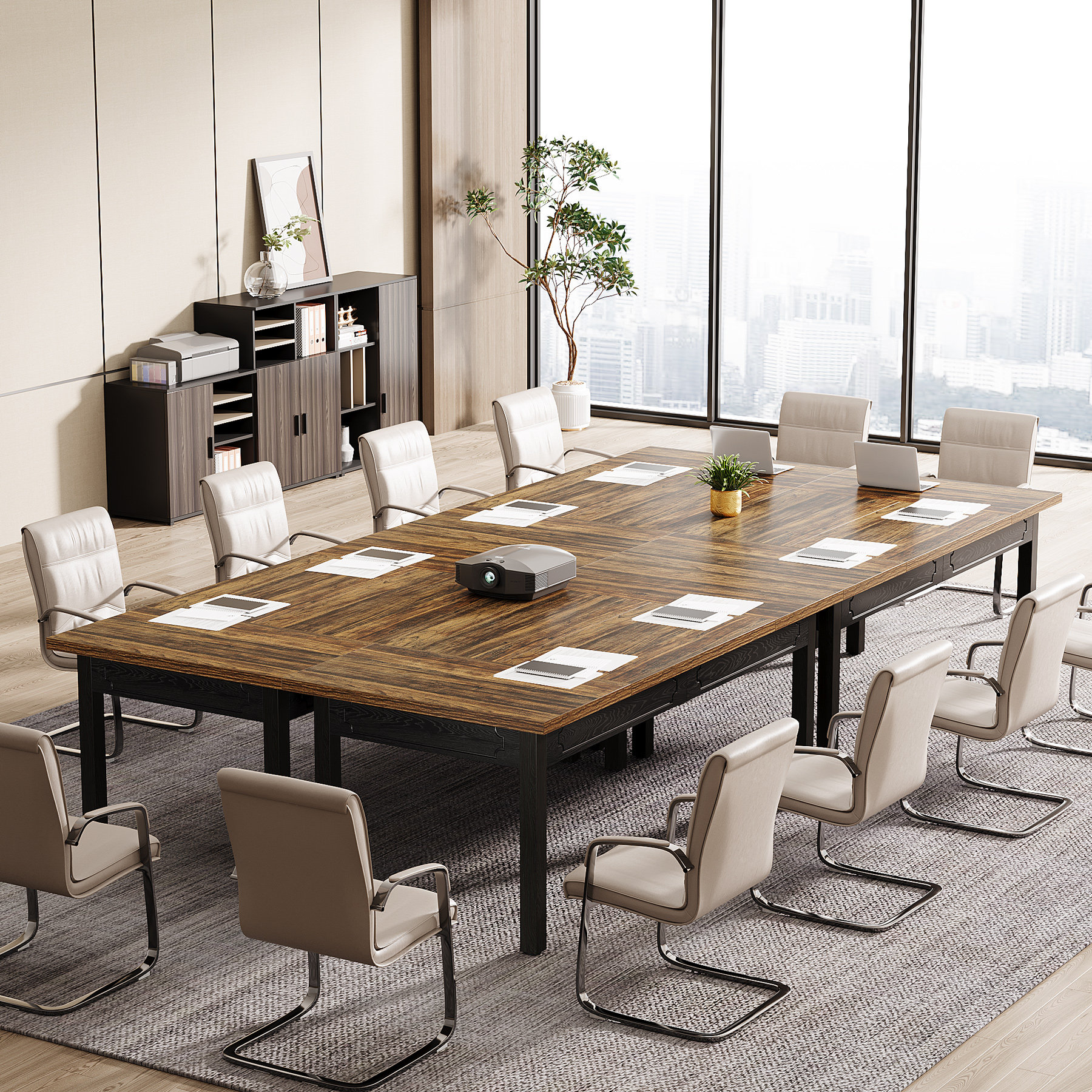 17 Stories 63" Industrial Conference Table, Rectangular Office Desk ...