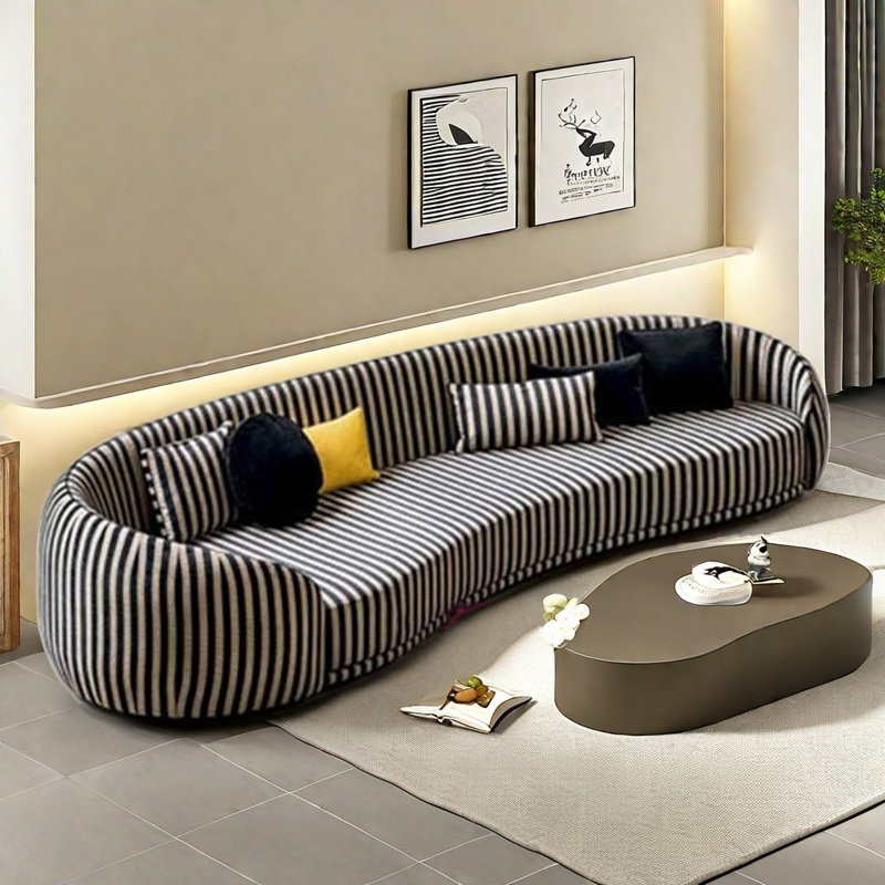 Axis Living Modern Minimalist Curved Striped Fabric Sofa | Wayfair