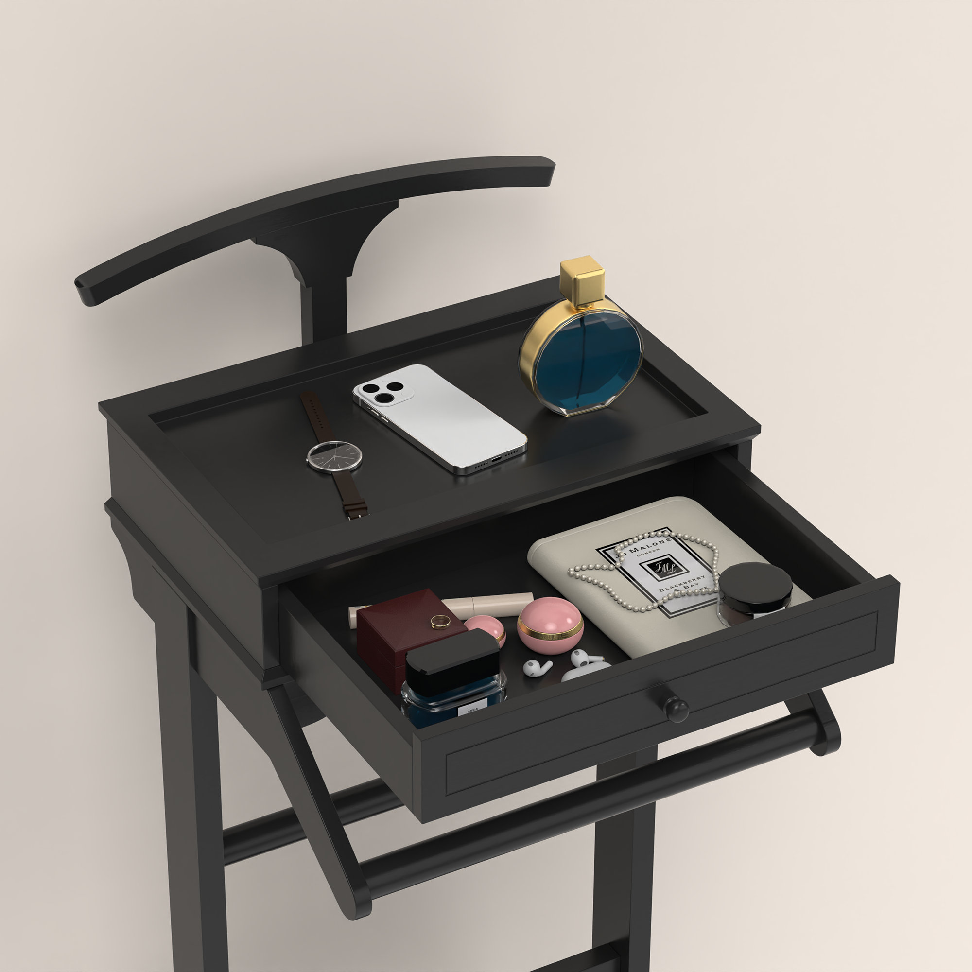 Latitude Run® Clothing Rack With Storage Shelves, Wooden Valet Stand ...