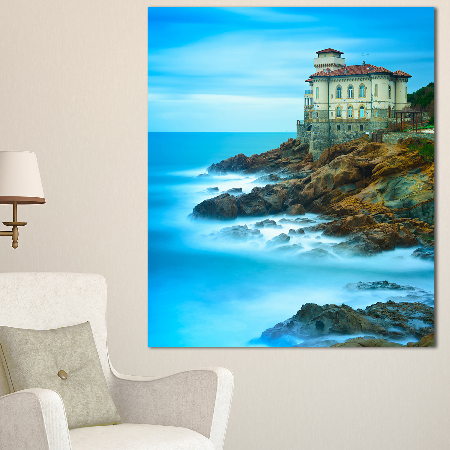 Design Art Boccale Castle on Cliff Rock and Sea - Wrapped Canvas ...