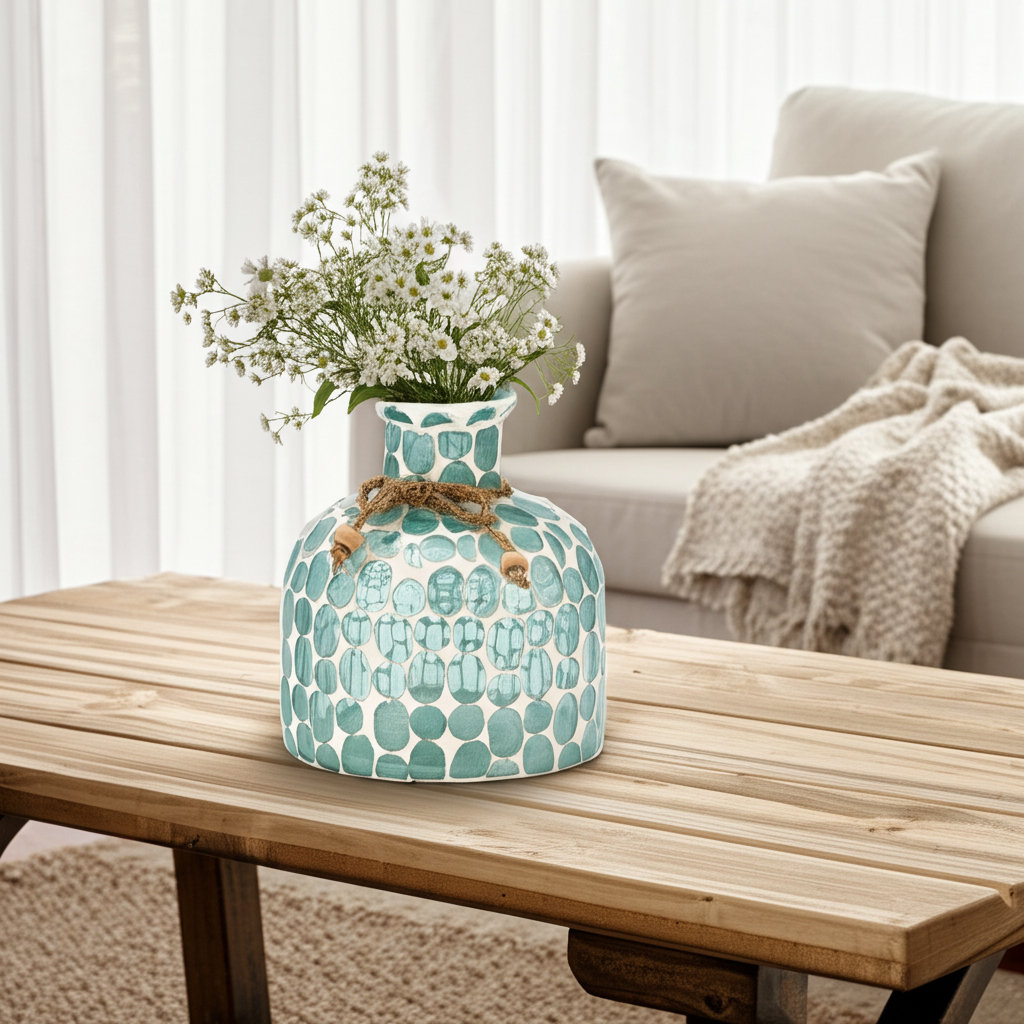 Bungalow Rose Glass Mosaic Vase - Contemporary Coastal Decorative ...