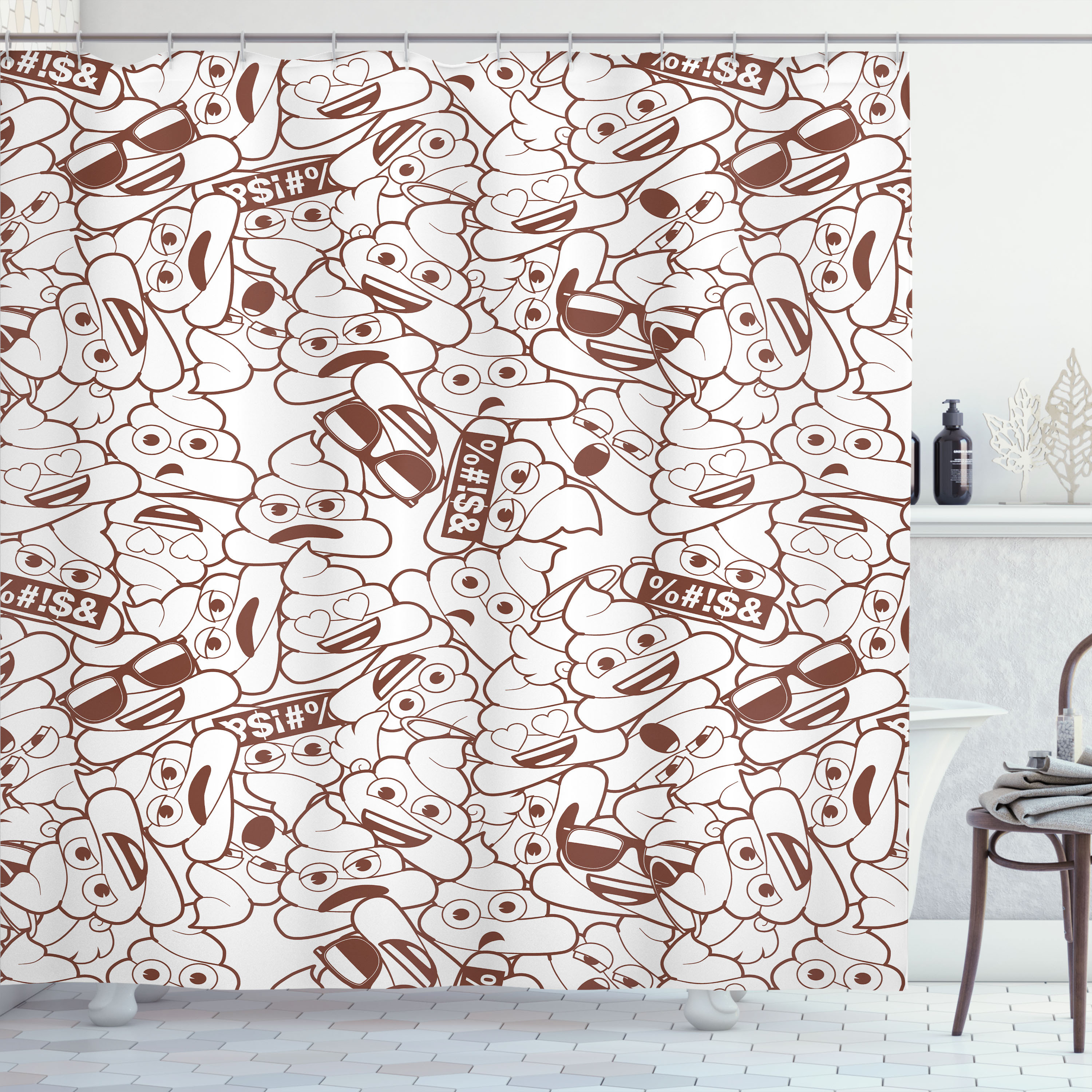 Ambesonne Poop Emoji Shower Curtain Humorous Pile of Poo Fun Chocolate ...