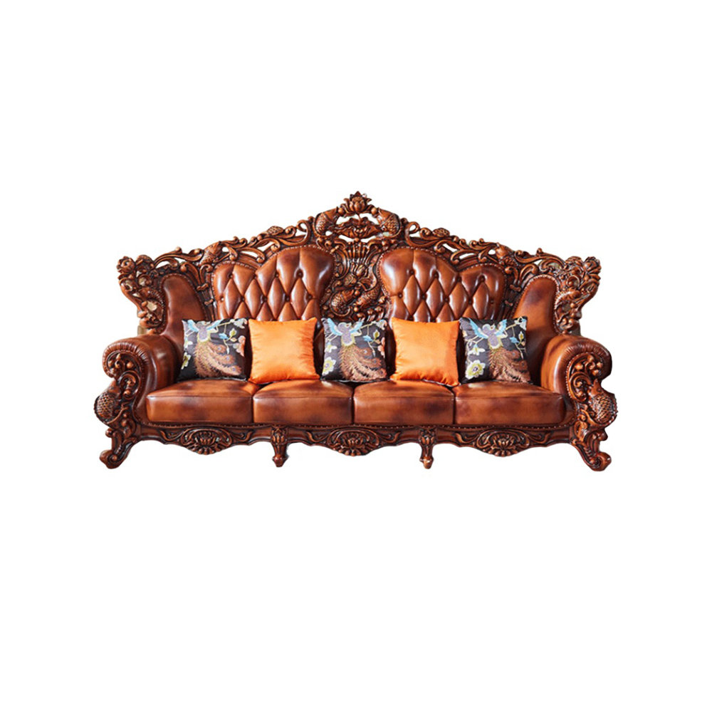 FURNITURE LEISURE, INC. European-style Retro Carp Carved Leather Sofa ...