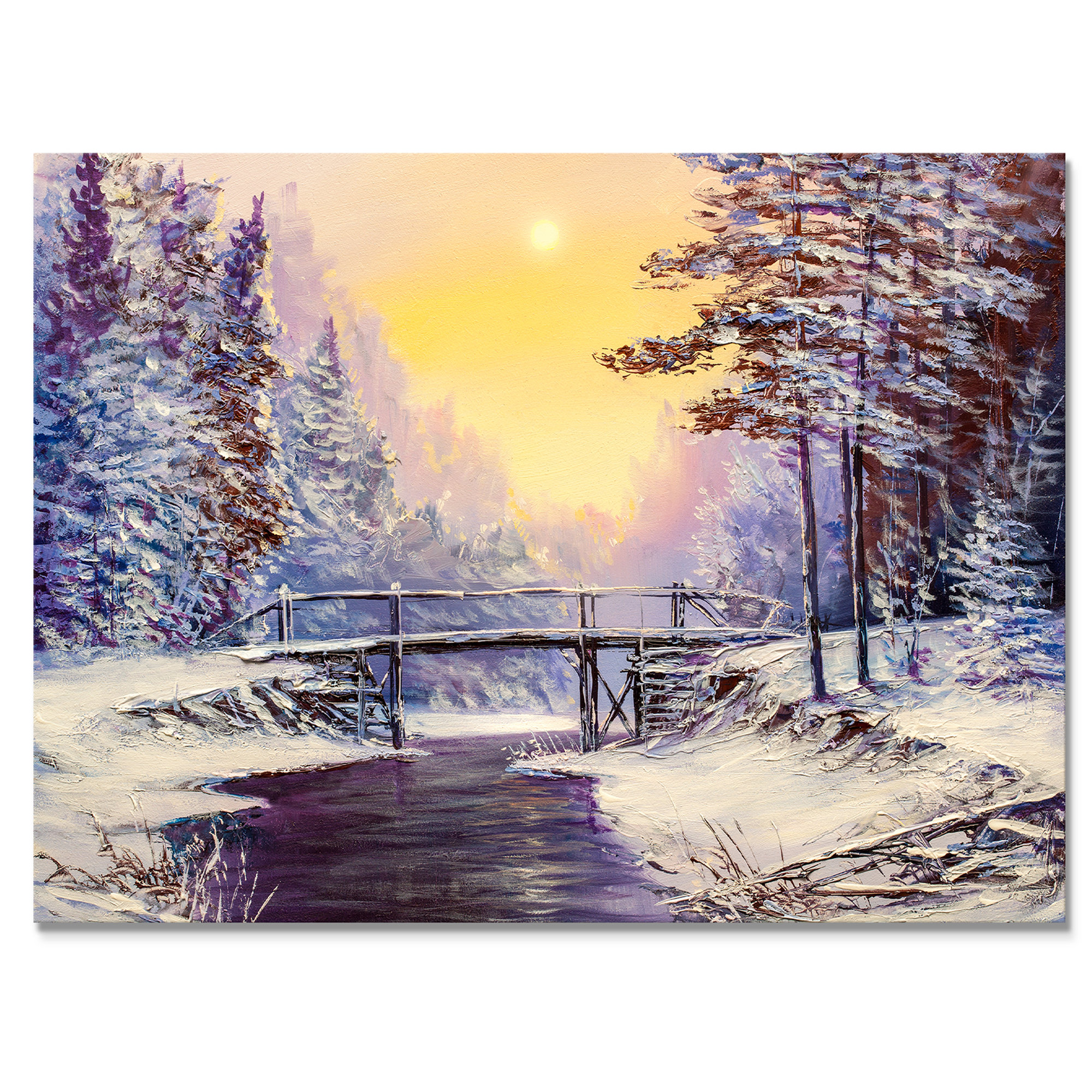 Millwood Pines Sunset On Beaufitul Winter River - Floater Frame Print ...