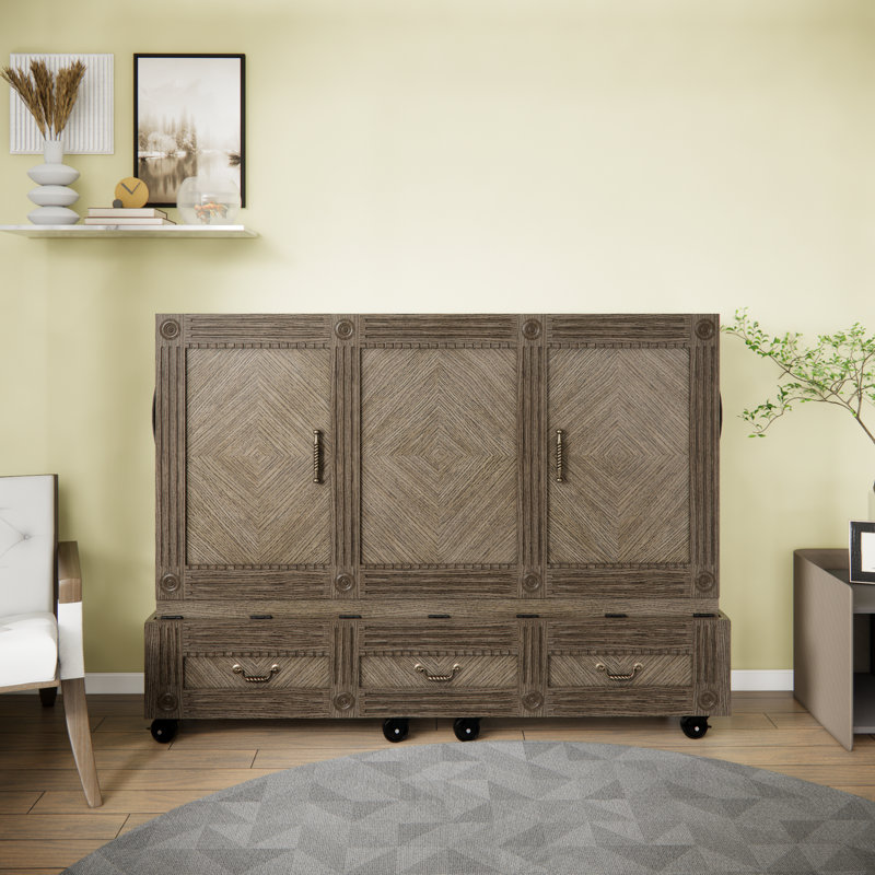 Red Barrel Studio® Imperial Queen Solid Wood Rolling Cabinet Bed with ...