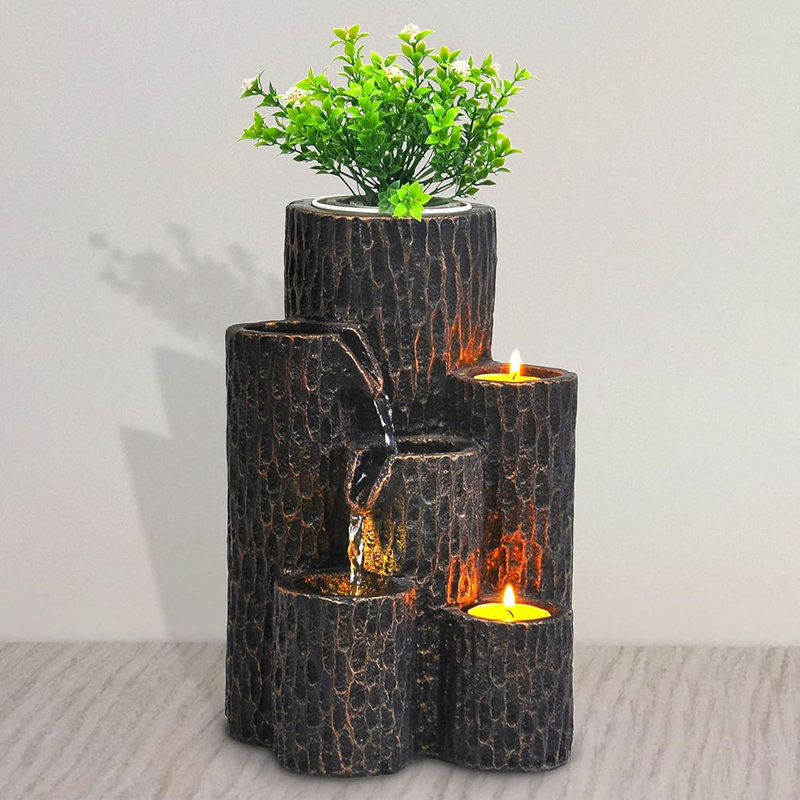 Ebern Designs Indoor Water Fountain 3 Tier Column Tabletop Fountain ...