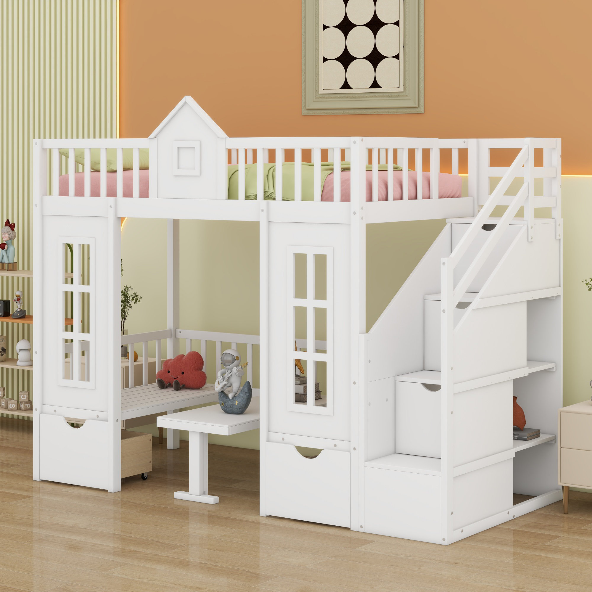 Ivy Bronx Bunk Bed With Changeable Table, Bunk Bed Turn Into Upper Bed ...