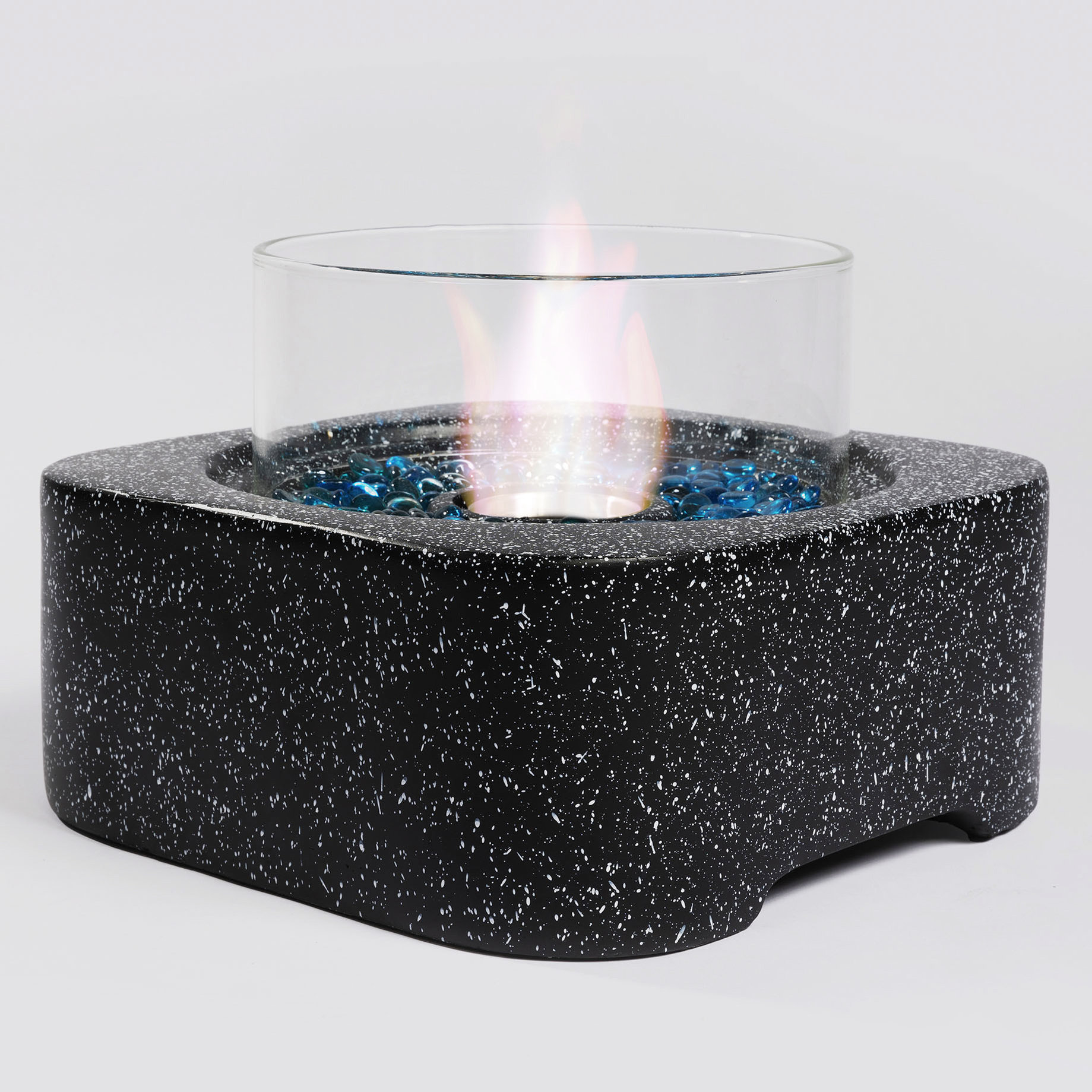 Wrought Studio™ Black Ethanol Tabletop Fire Pit With Glass Wind Guard ...