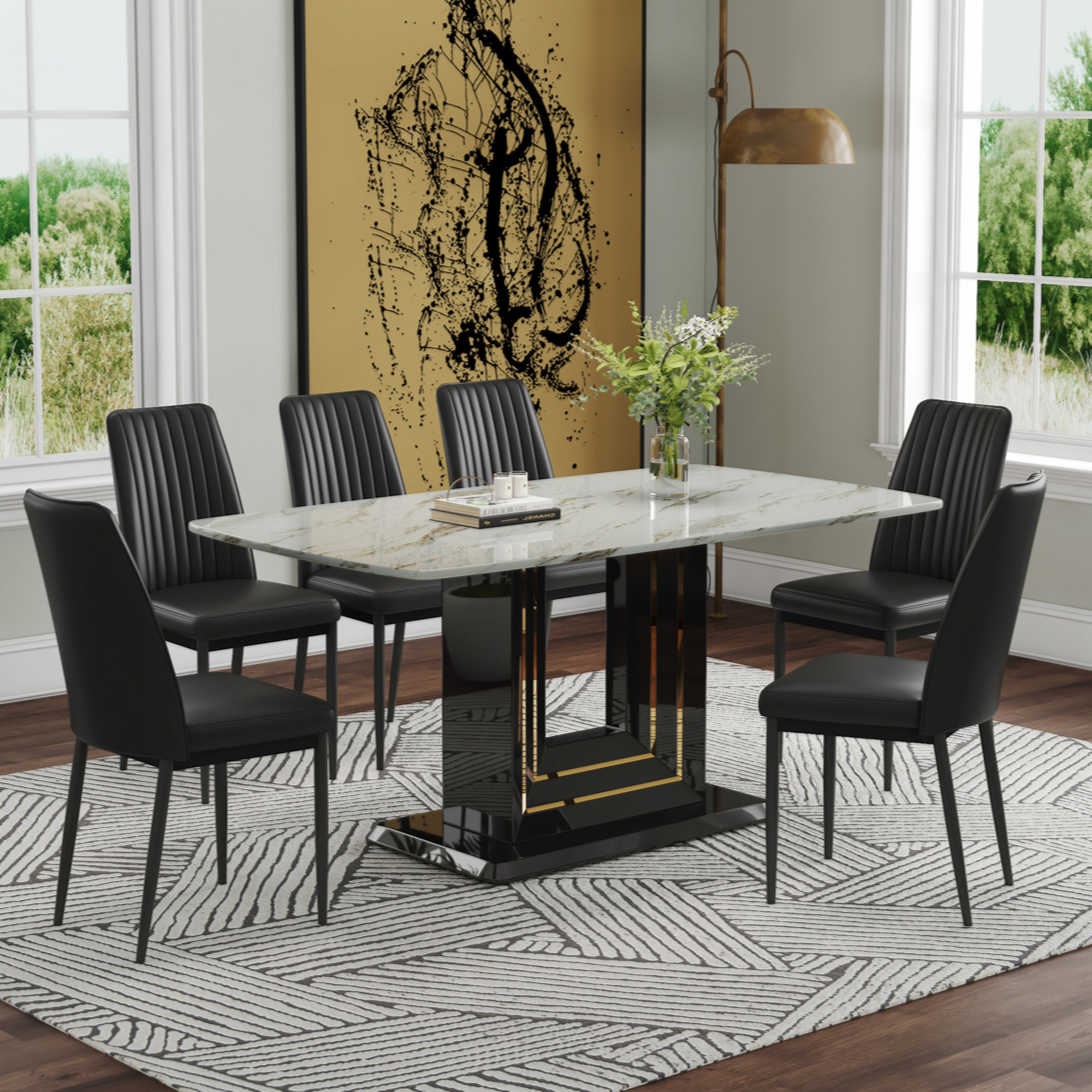 Brayden Studio® Modern Dining Table Set, 7-Piece Faux Marble Kitchen ...