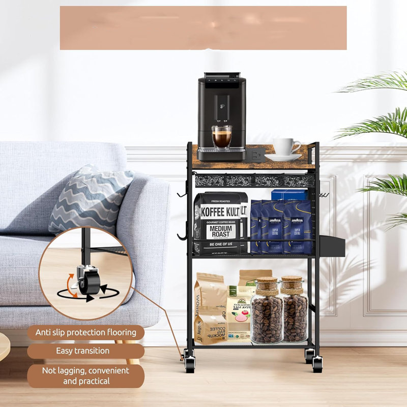 17 Stories Coffee Cart With Lockable Wheels | Wayfair