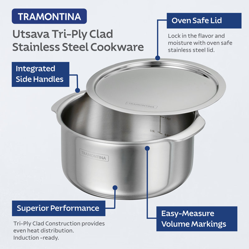 Tramontina Utsava Tri-Ply Clad Stainless Steel Tope with Lid, Patila ...