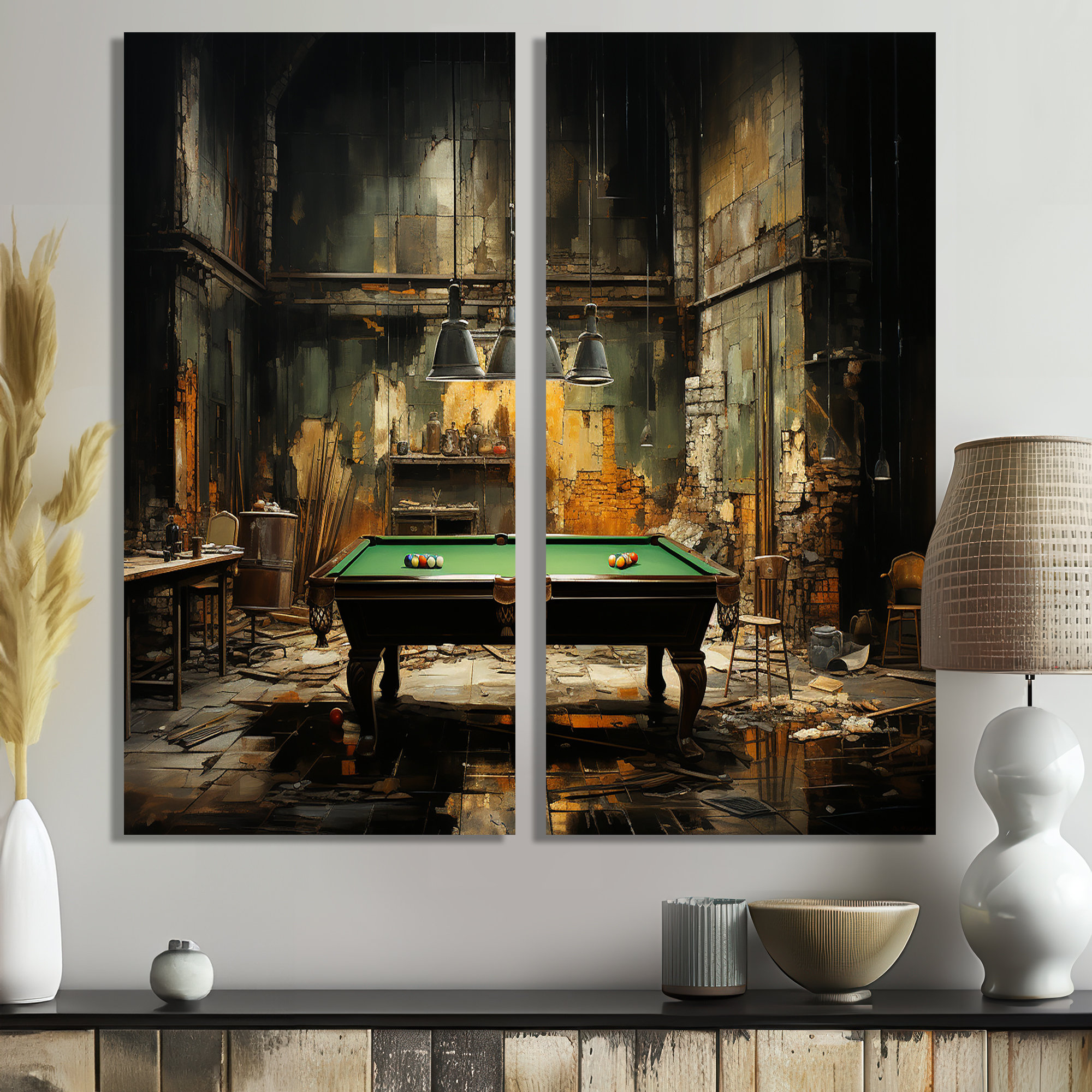 17 Stories Billard Industrial Game I - Green Wall Decor | Wayfair