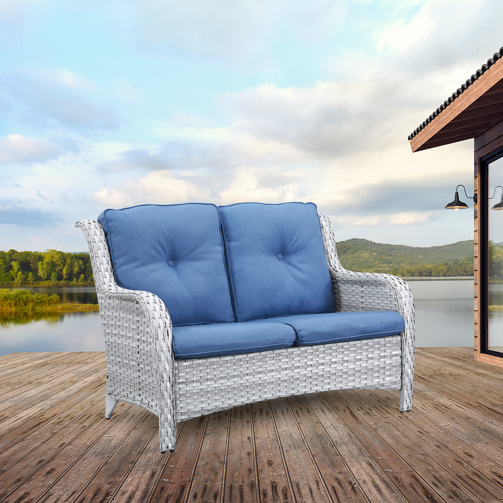 Wildon Home® Bonia 52.75" Wide Outdoor Wicker Patio Sofa with Cushions ...