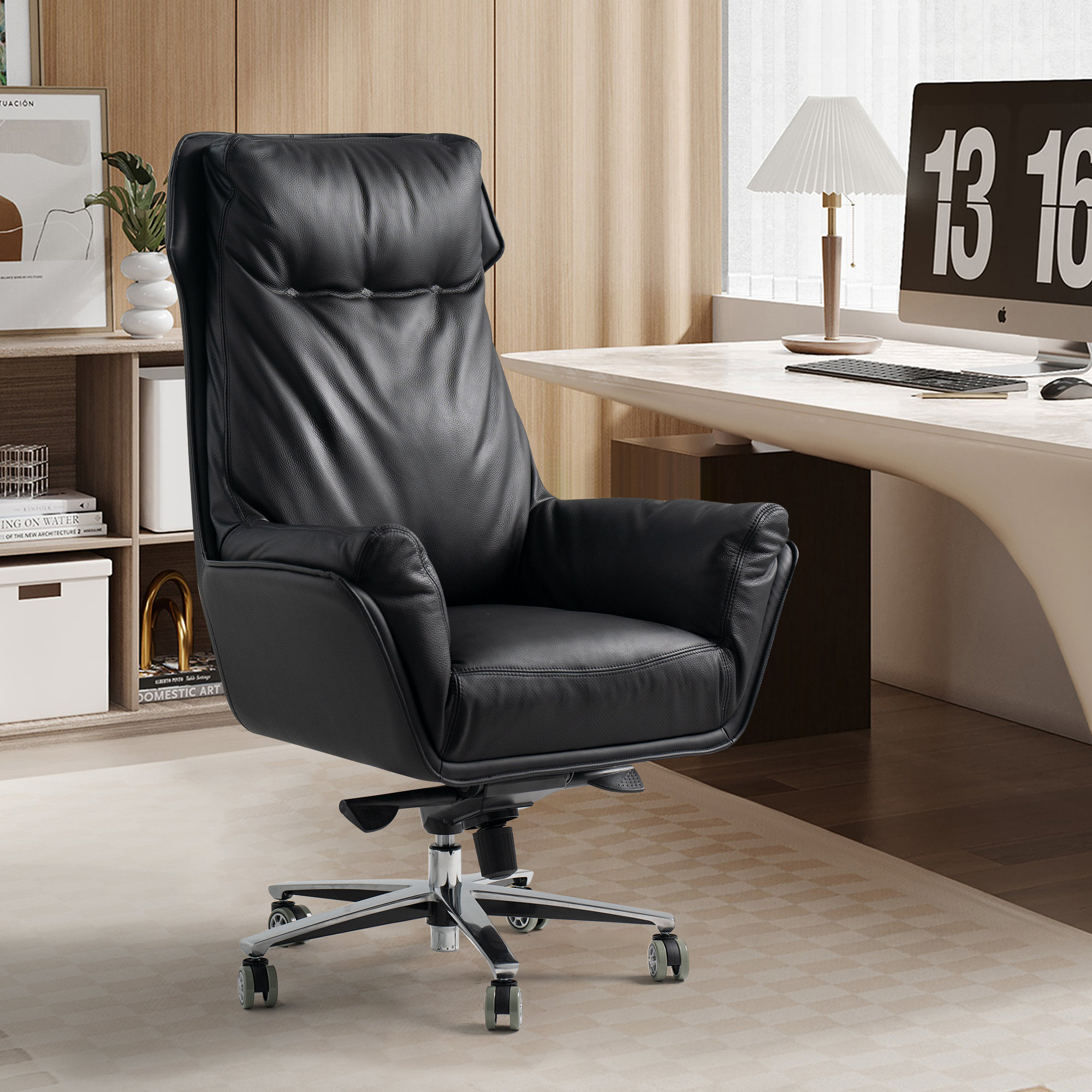 Kinnls Austin Executive Office Chair with Genuine Leather, Ergonomic ...