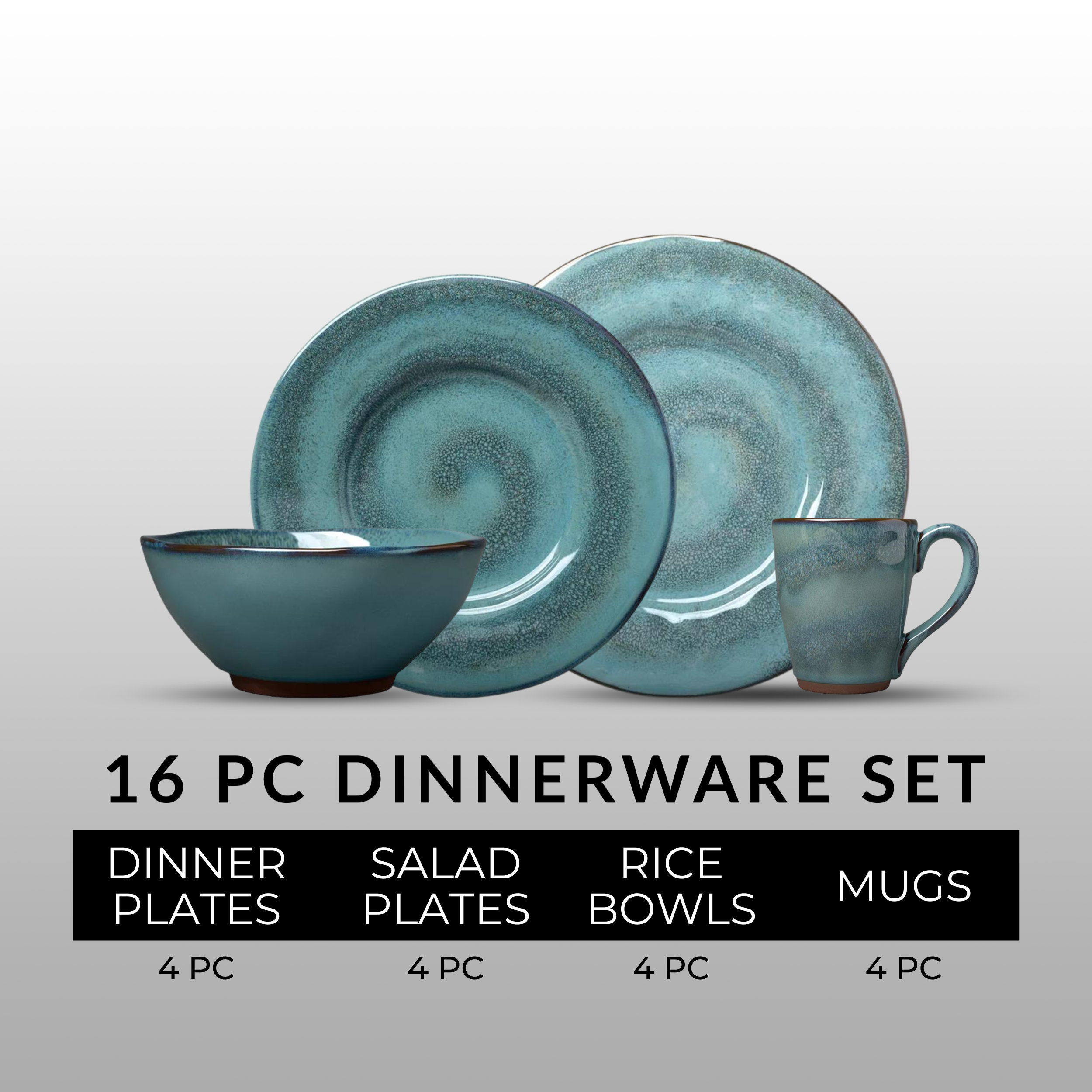 Sango Toren Denim Blue Stoneware 16 Pc Dinnerware Set - Service for 4 ...