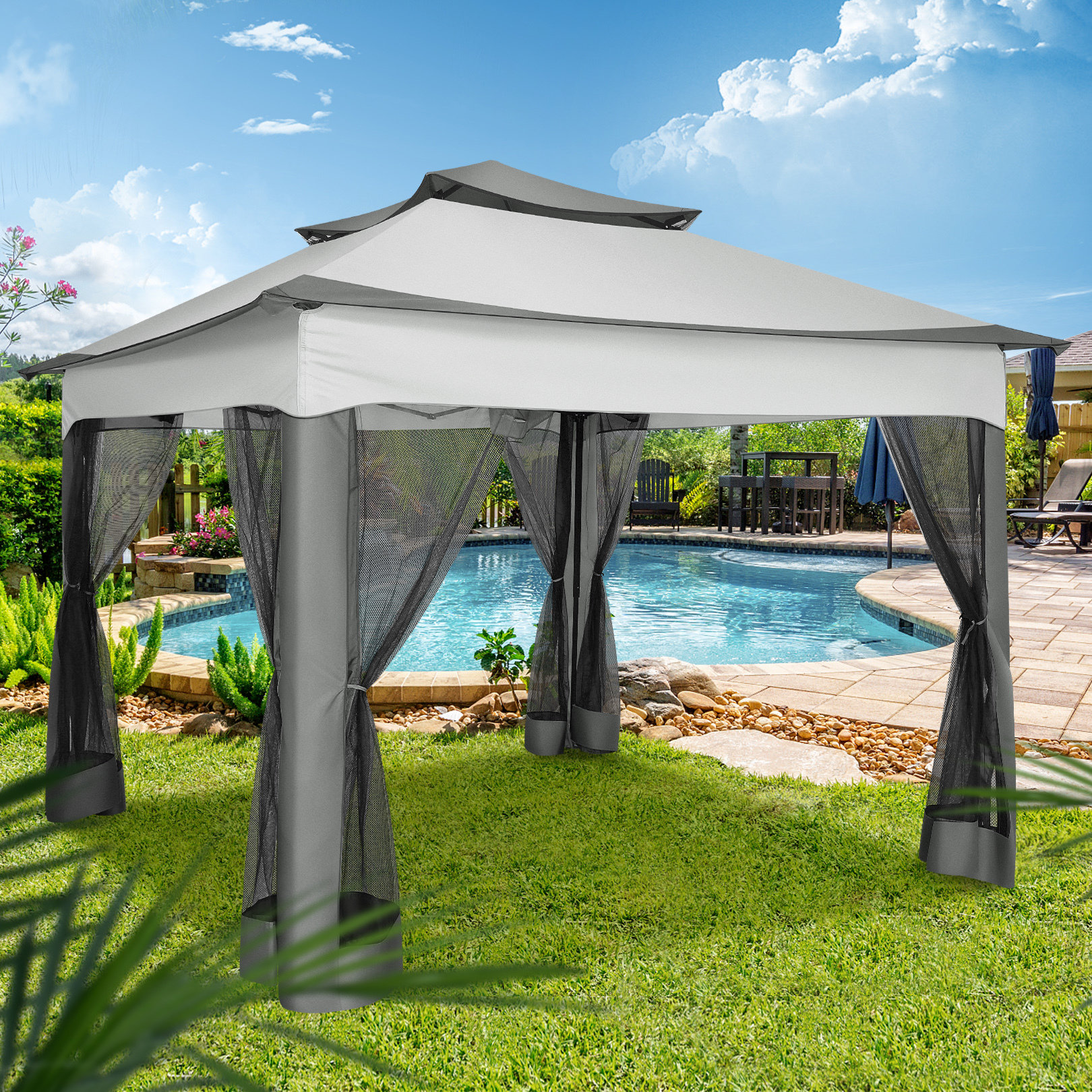 SANOPY 10 x 10FT Pop Up Gazebo with Mosquito Nettings Waterproof ...