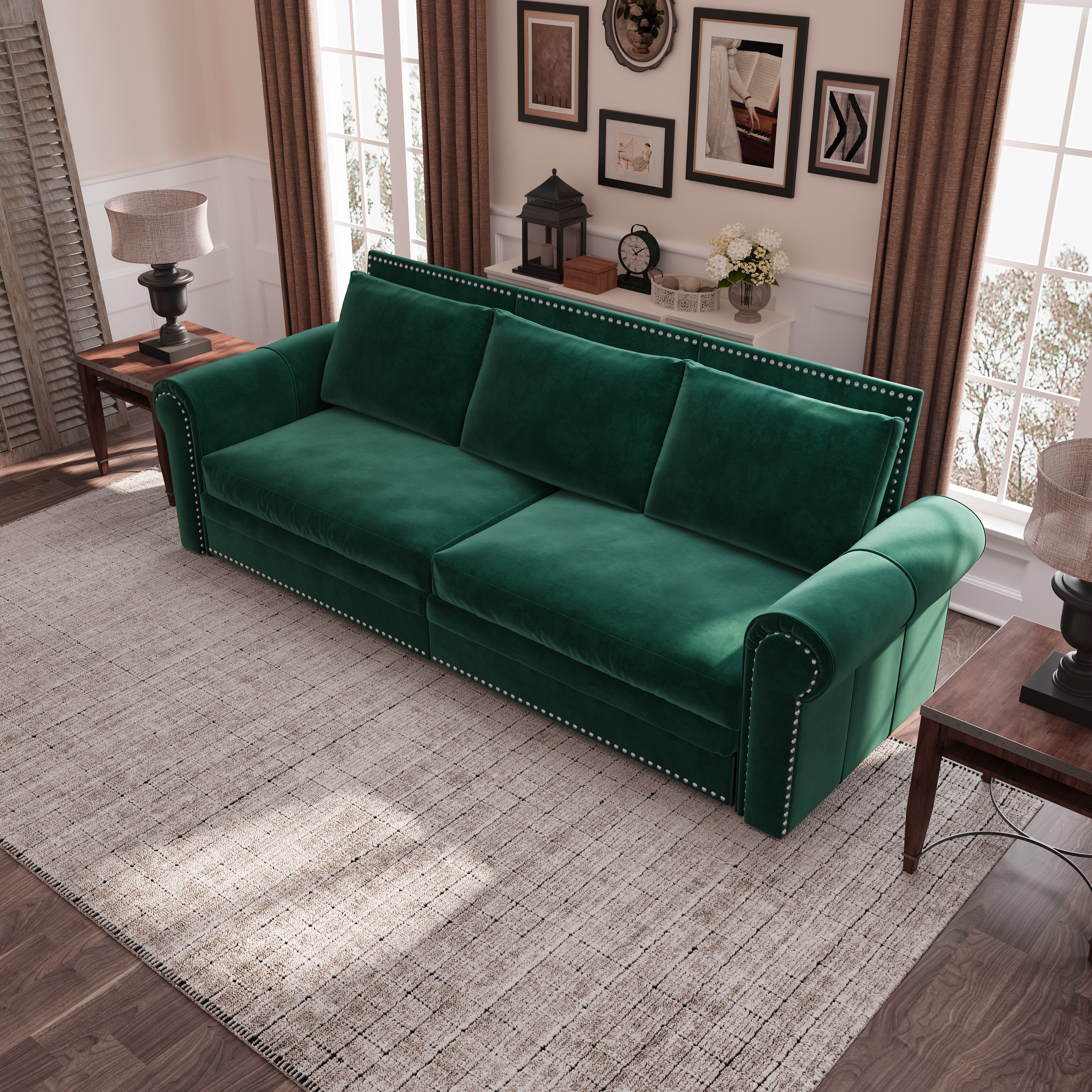 NFusion Hana Chesterfield Velvet Sleeper Sofa with Nailhead Trim ...