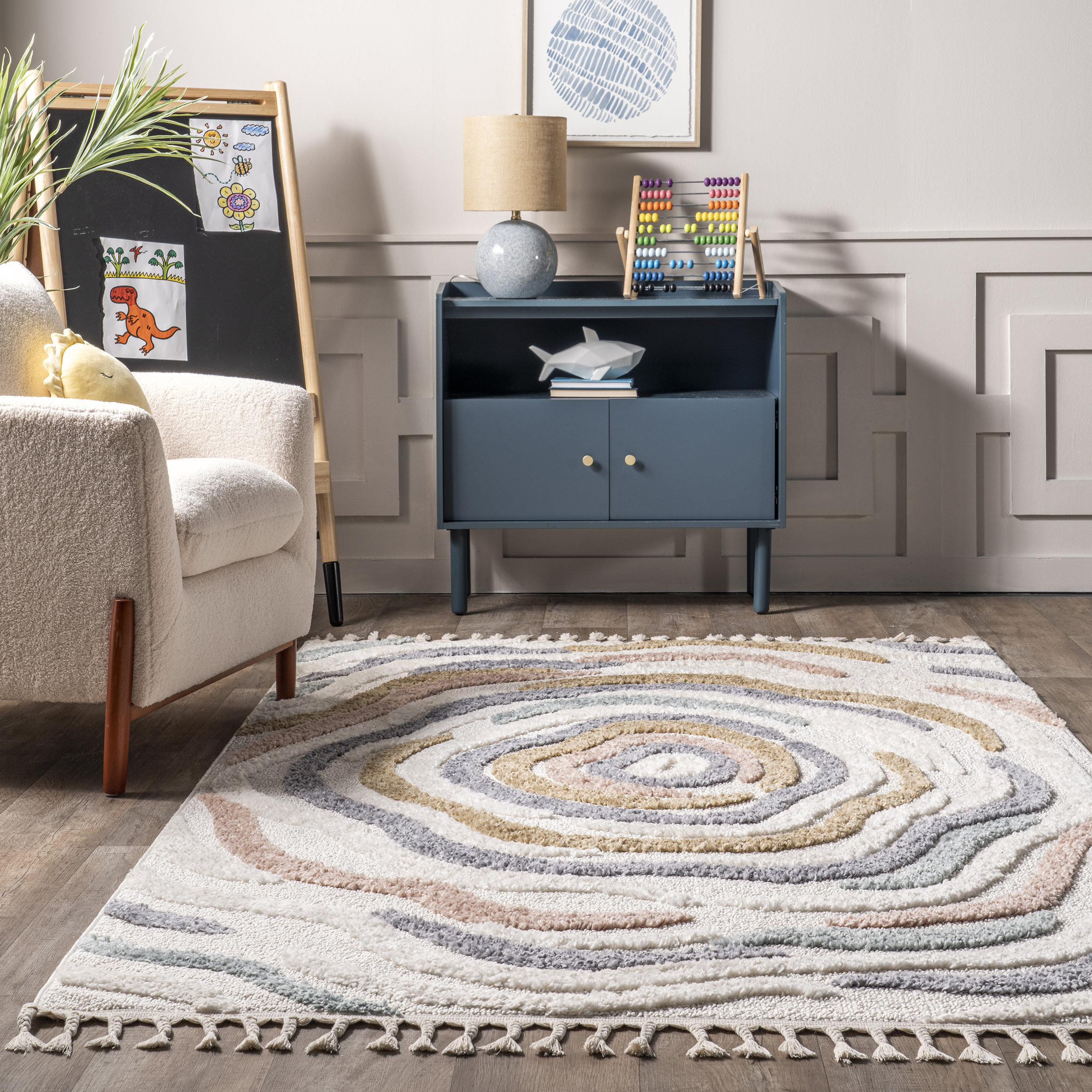 Wrought Studio™ Adette Abstract Swirl Kids Tassel Area Rug & Reviews | Wayfair