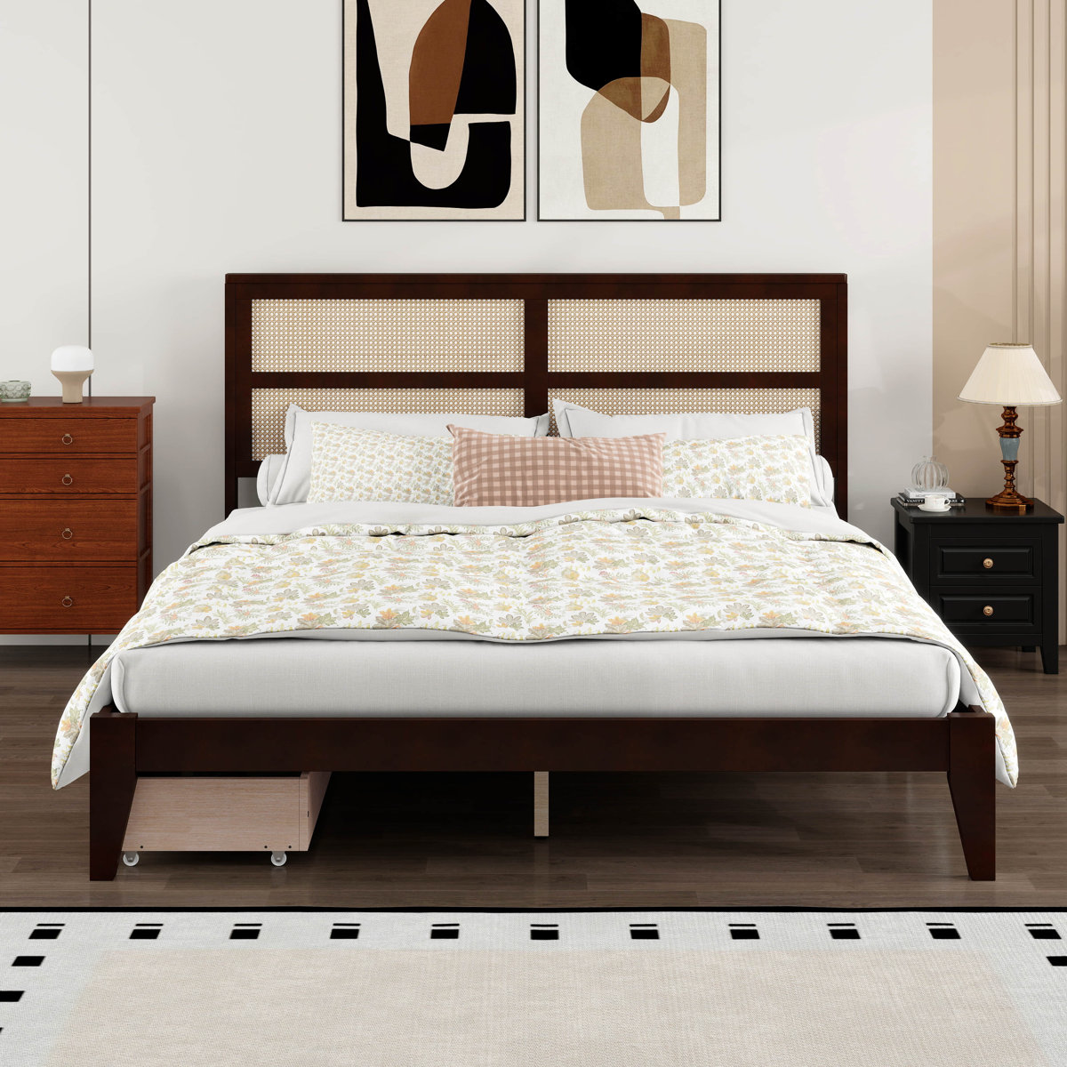 Bay Isle Home™ King Size Wood Platform Bed Frame With Rattan Headboard ...