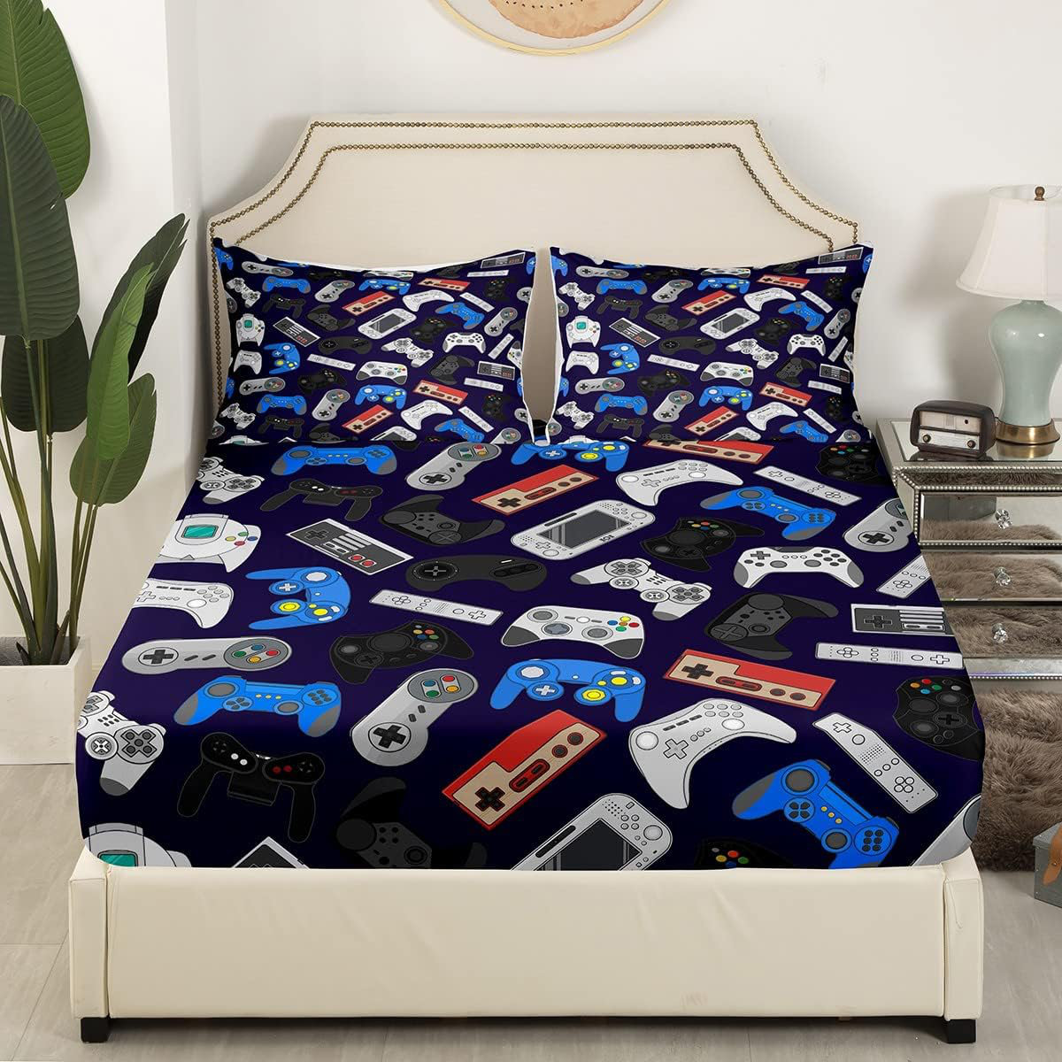 AMIPOR Fitted Sheet Queen Size Gaming Bed Set Boys Gamepad Bed Cover ...