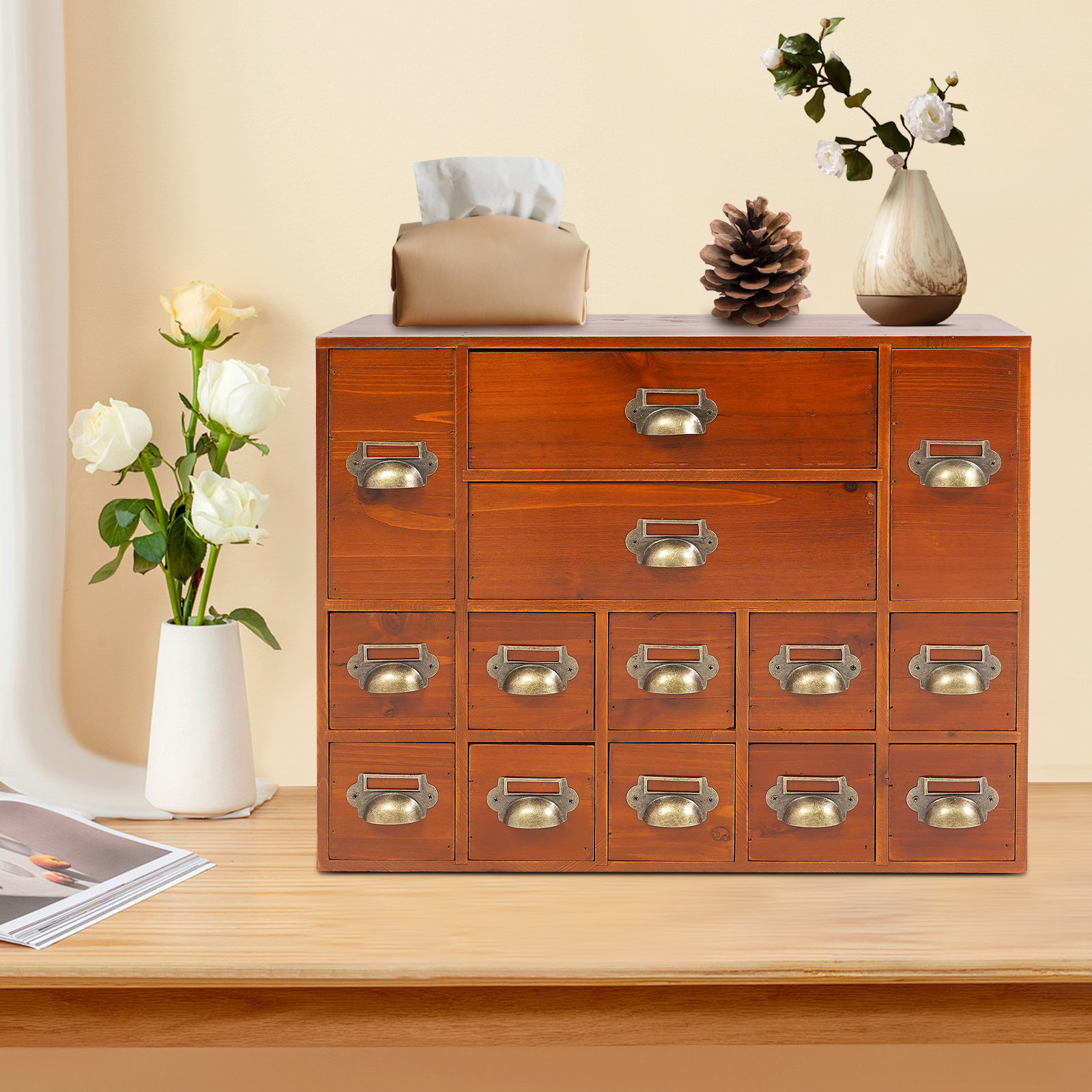 Winston Porter Old Color 14 Slot Drawer Storage Box Drawers Storage ...