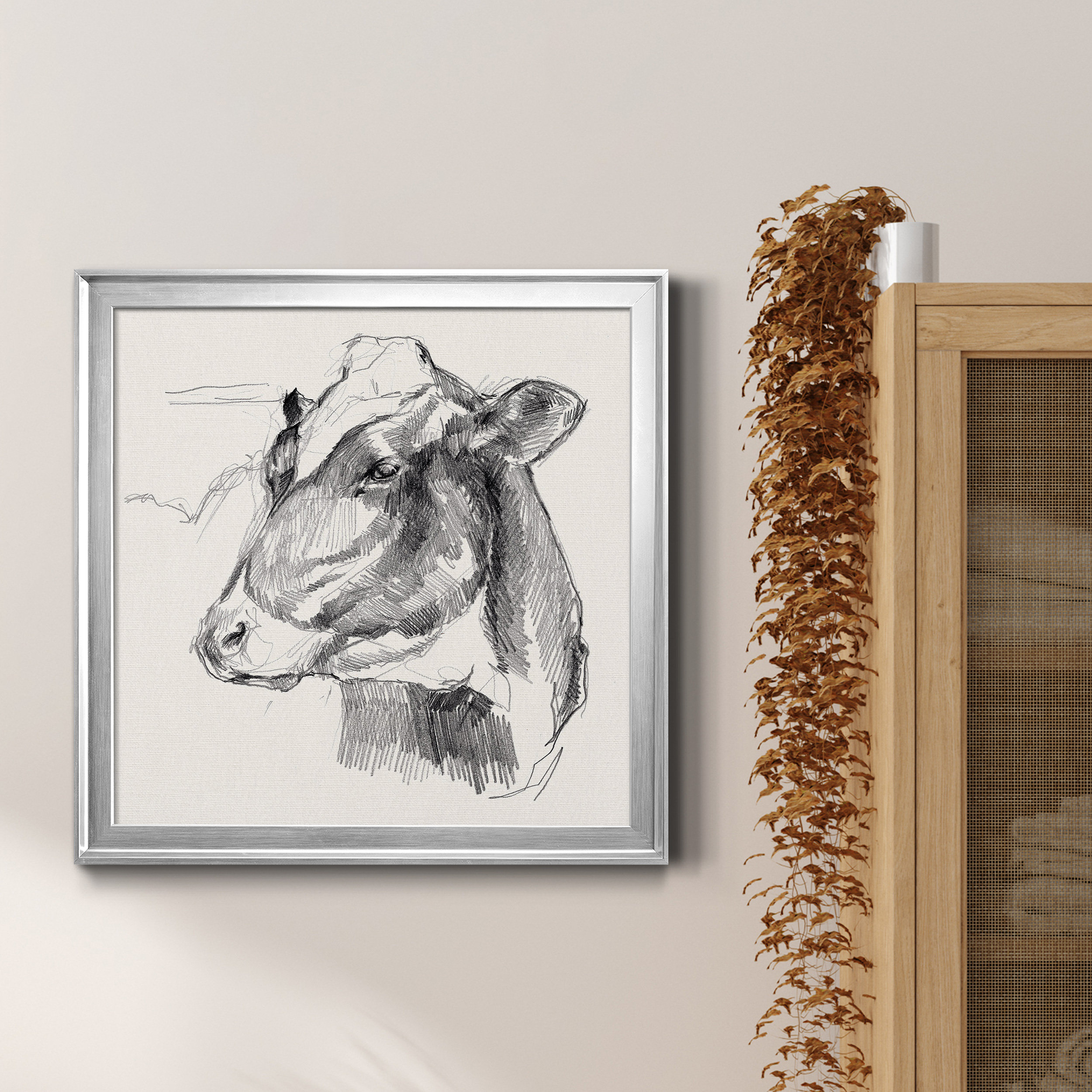 Gracie Oaks Holstein Portrait Sketch II - Picture Frame Print on Canvas ...